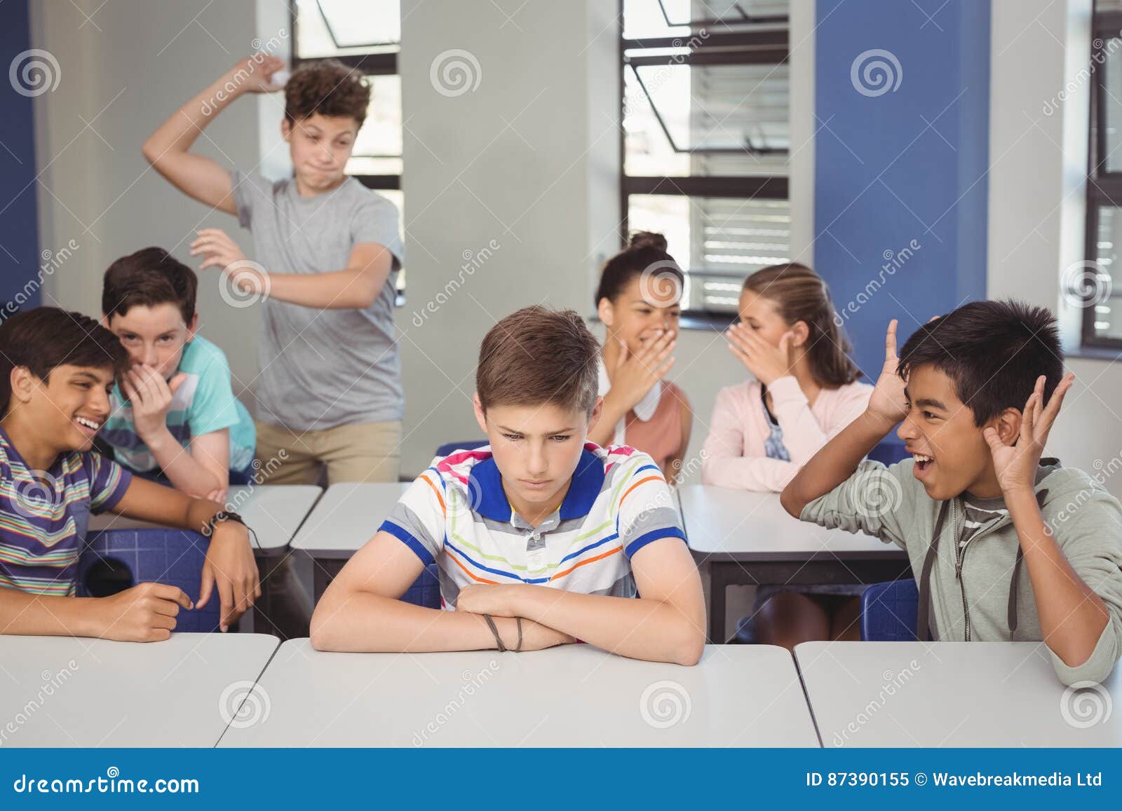 School Friends Bullying a Sad Boy in Classroom Stock Image - Image of ...