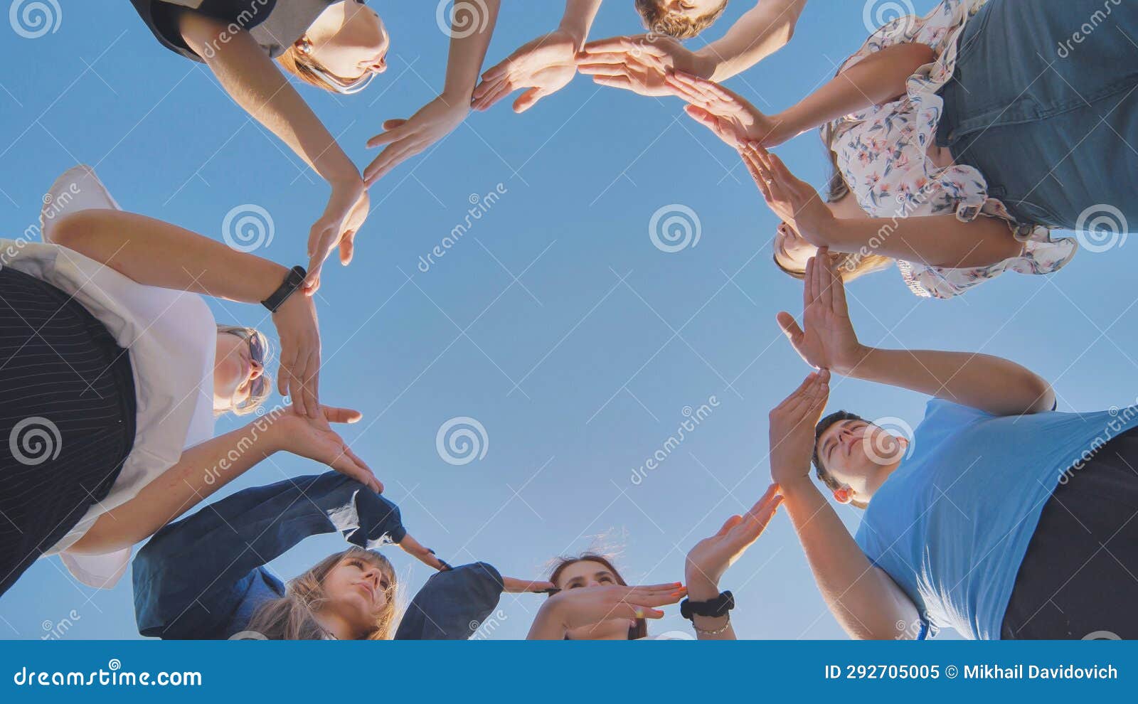 School Friends Make a Big Circle with Their Hands. Stock Image - Image ...