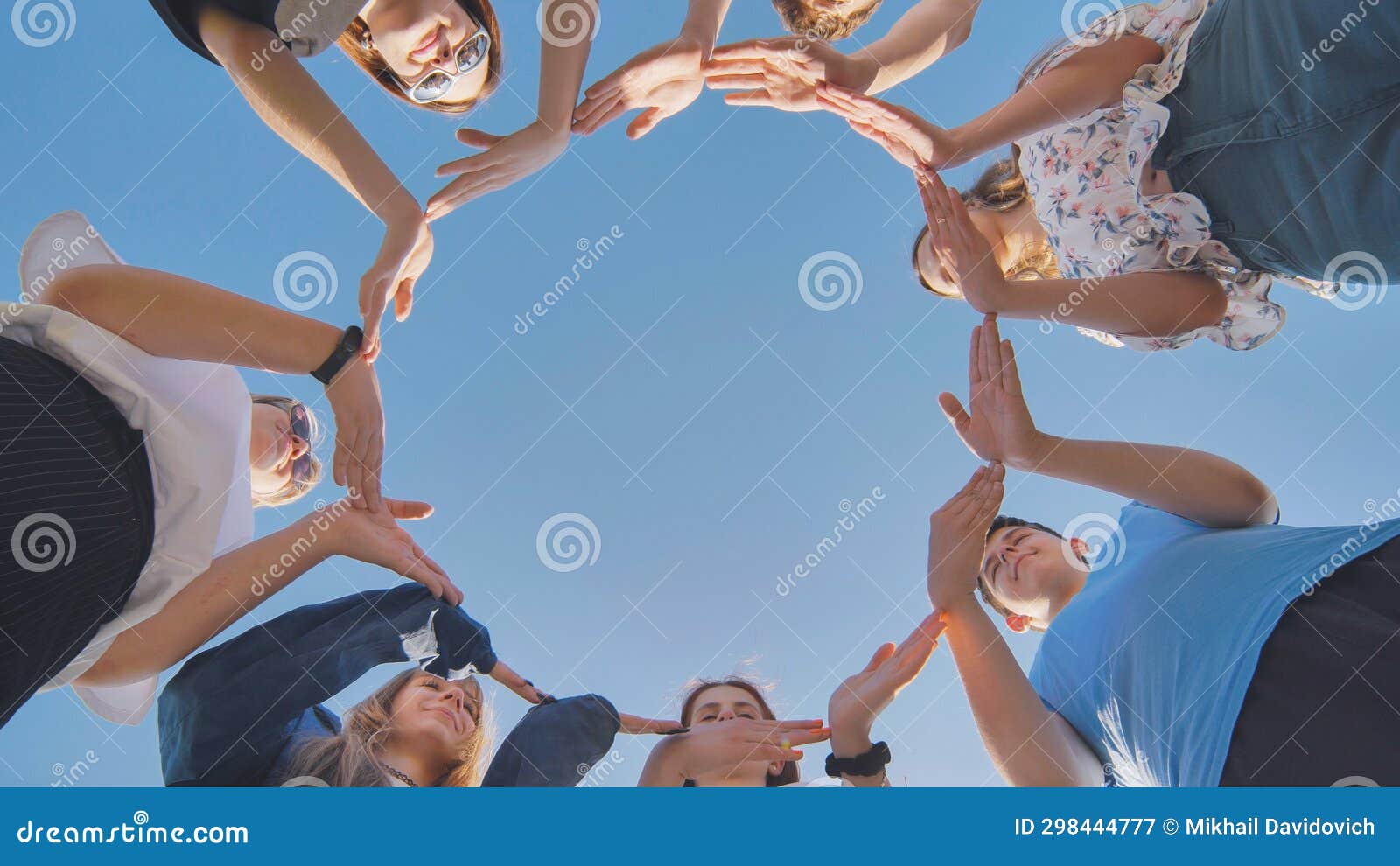 School Friends Make a Big Circle with Their Hands. Stock Image - Image ...
