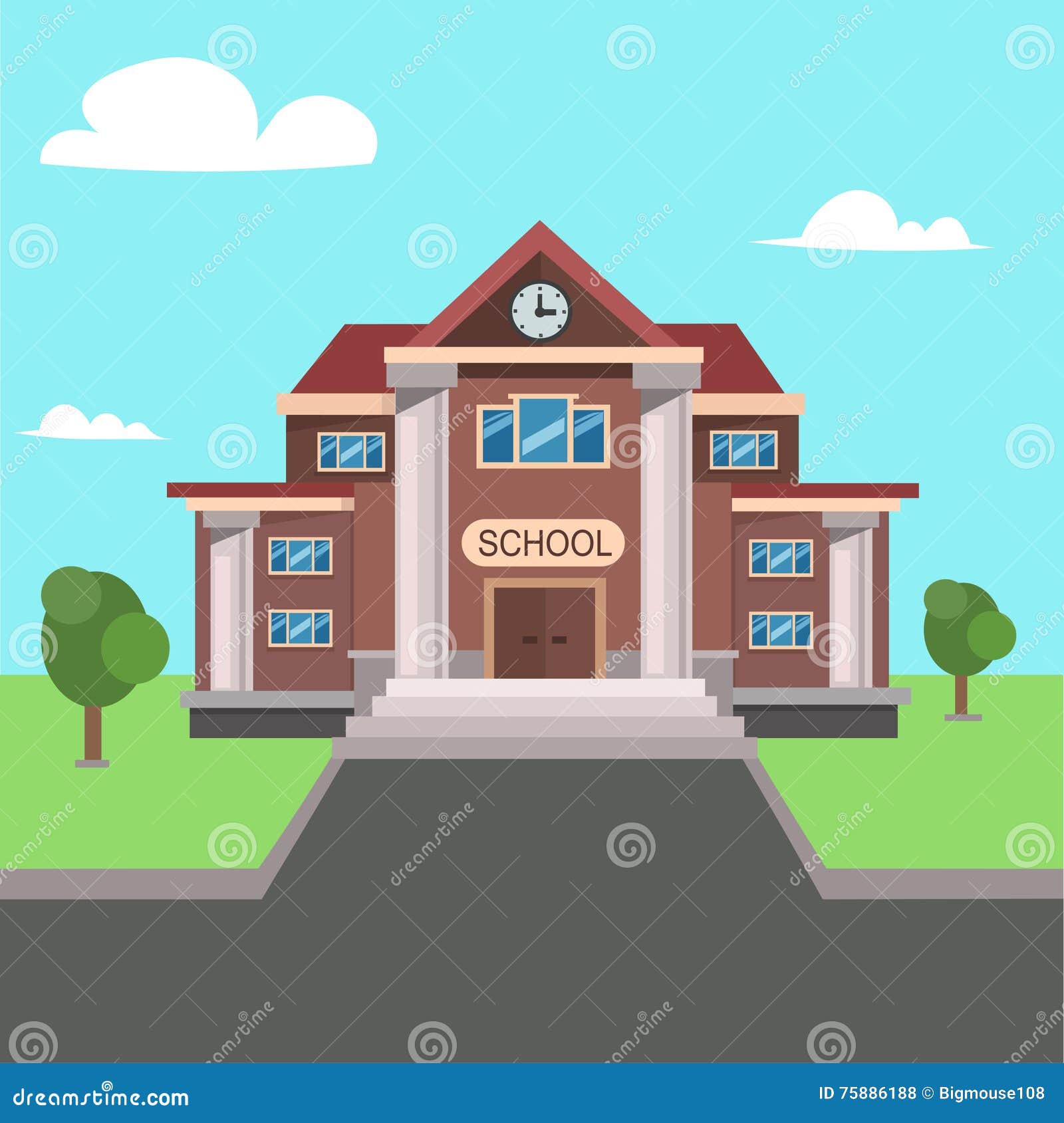 School Front View. Vector stock vector. Illustration of construction ...