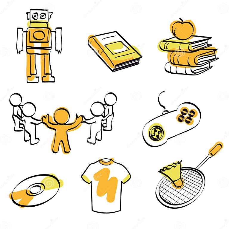 School and Fun Icon Set Vector Stock Vector - Illustration of cartoon ...