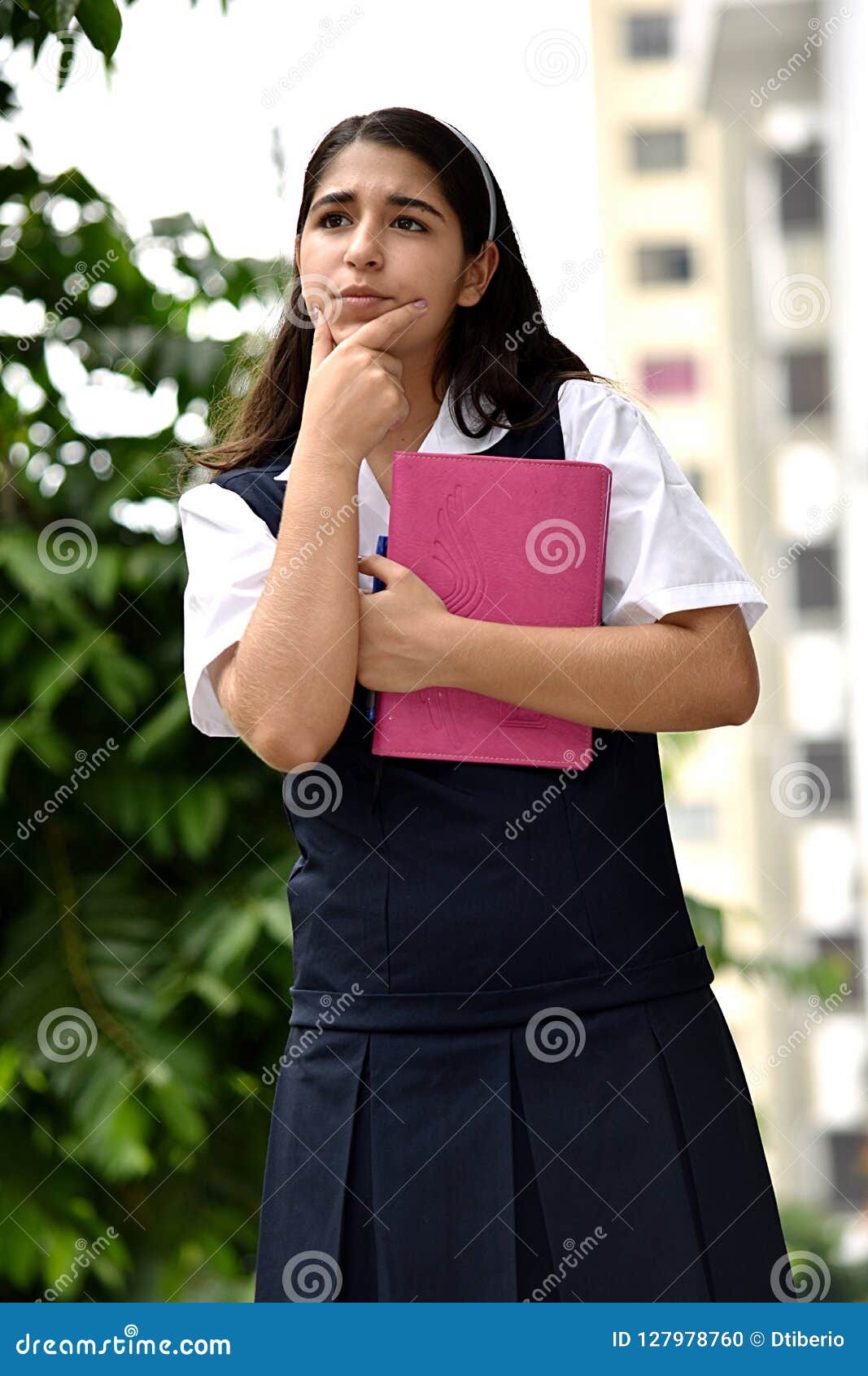 School Girl Decision Making Wearing School Uniform Stock Photo - Image ...