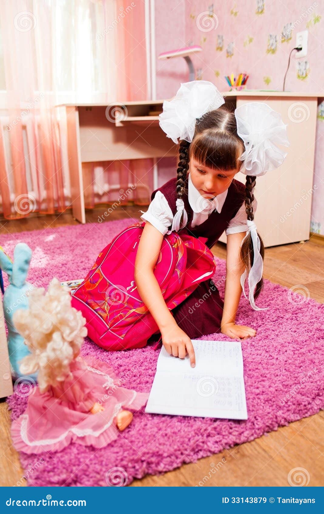School girl doing homework stock image. Image of child - 33143879