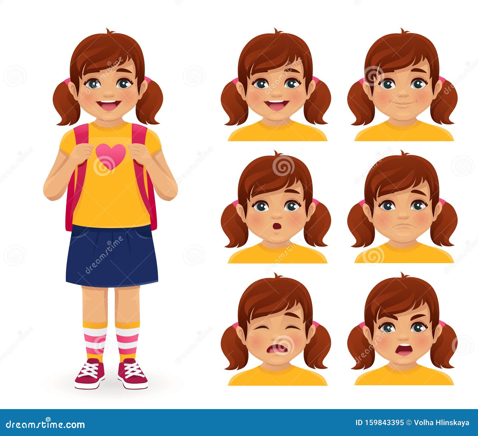 School girl emotions stock vector. Illustration of cheerful - 159843395