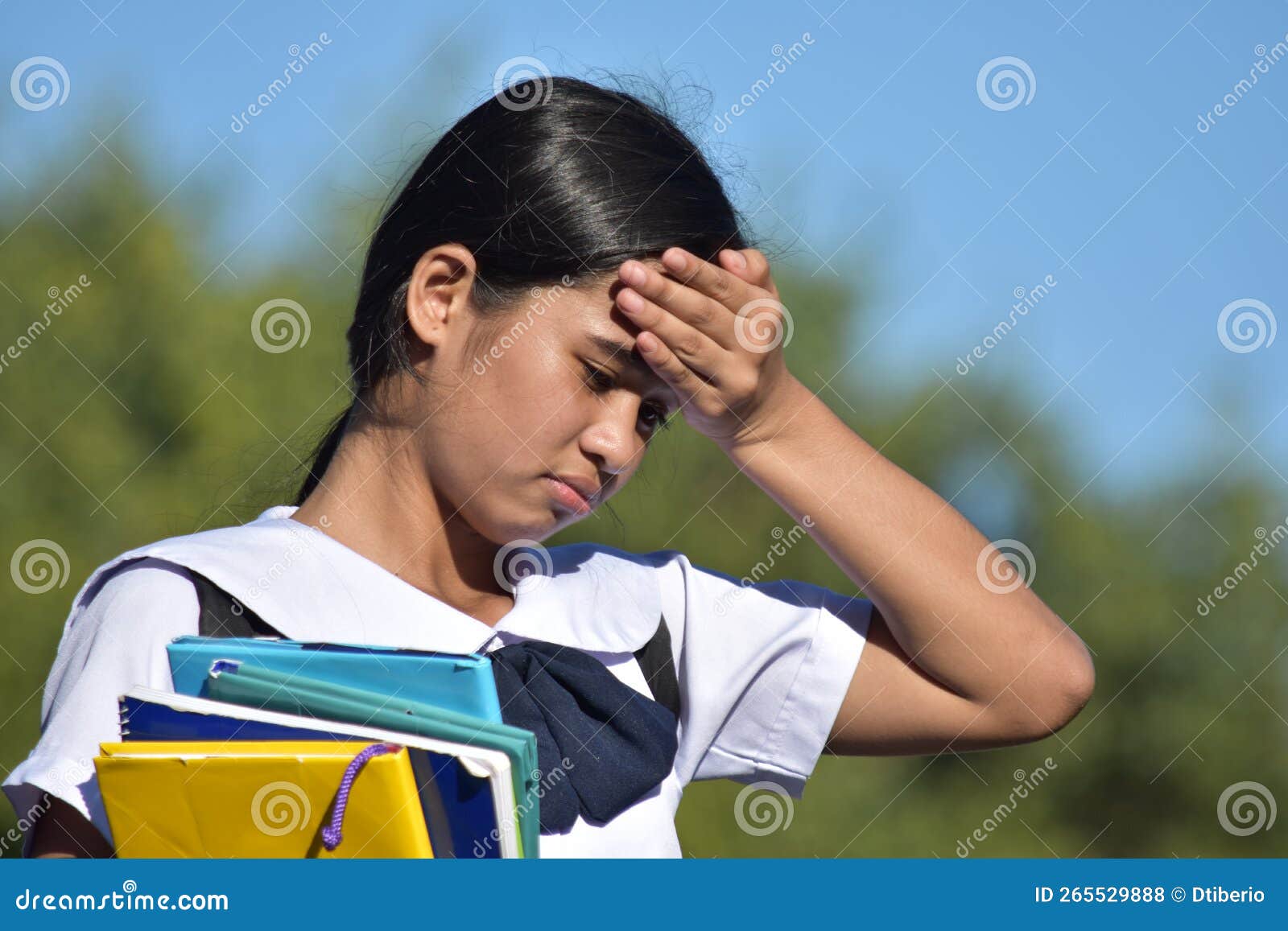 School Girl with Headache Wearing Uniform Stock Photo - Image of sick ...