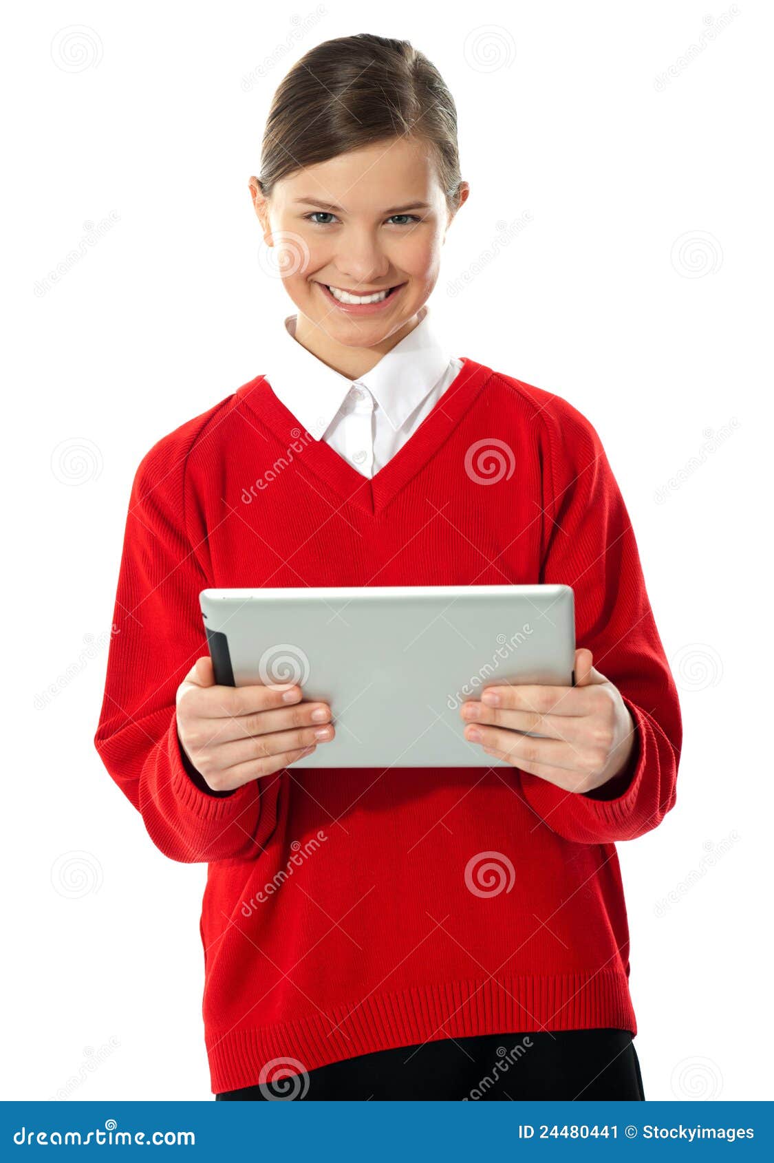 School Girl Holding Tablet Computer Stock Image - Image of pose, happy ...
