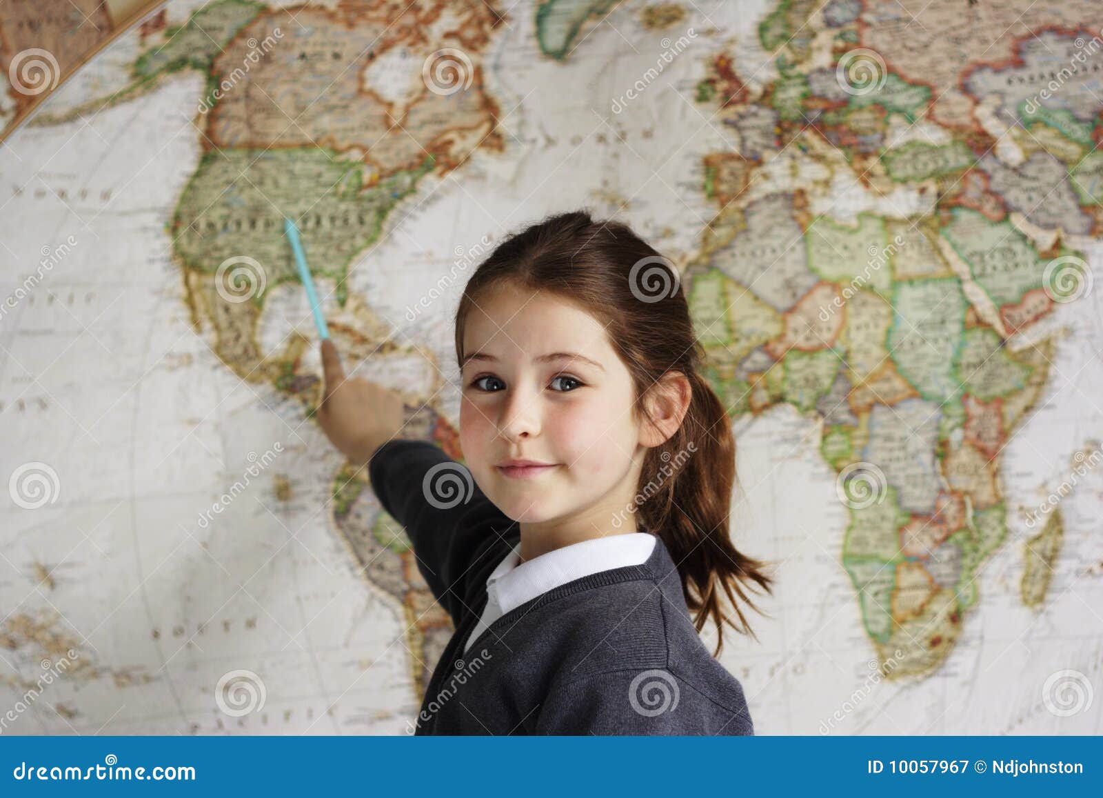 School Girl Indicating America on a Map Stock Image - Image of atlas ...