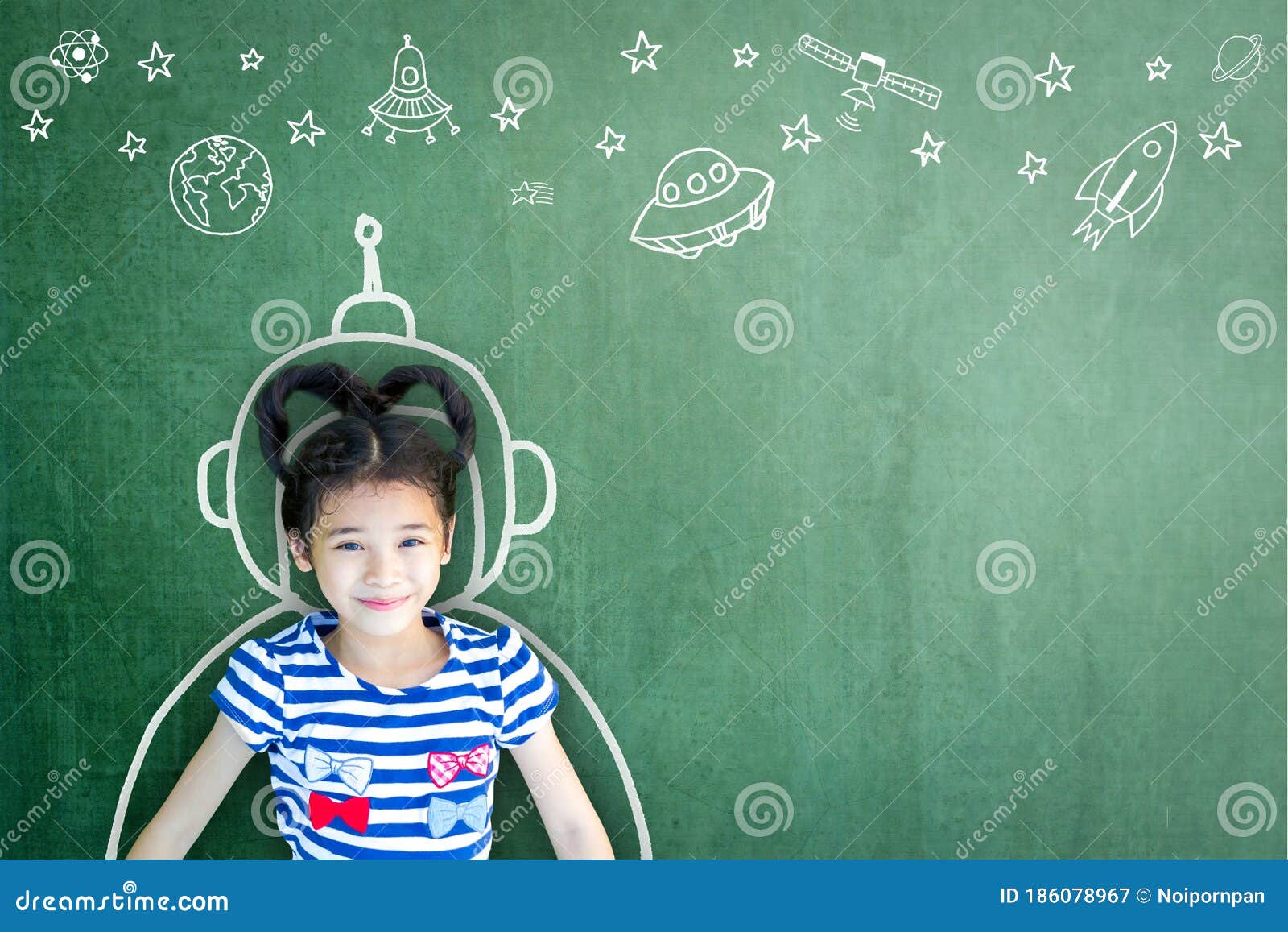 School Girl Kid`s Imagination with Learning Inspiration World in ...