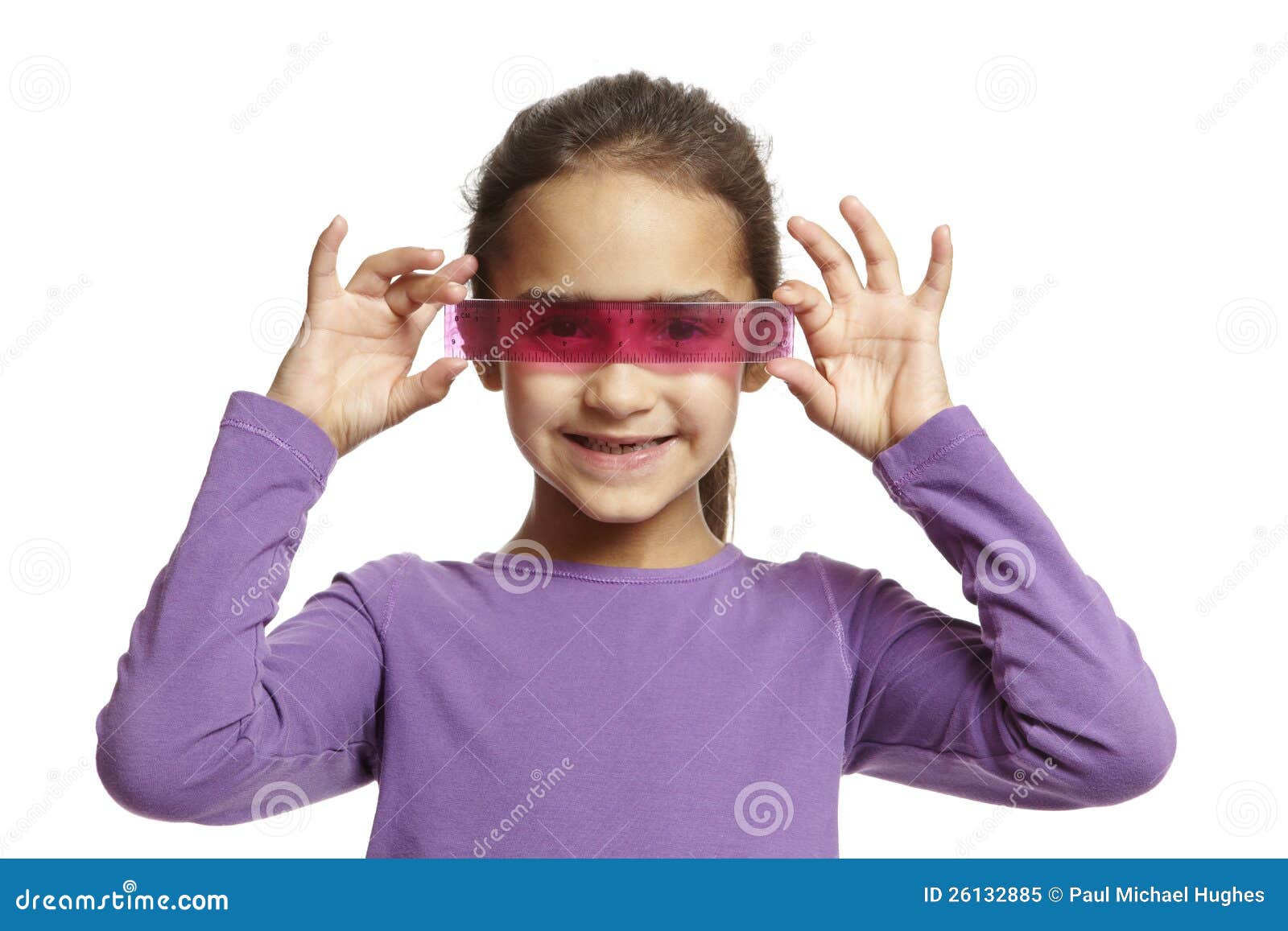 Girl With Big Ruler. School Student Study Geometry. Sizing And ...