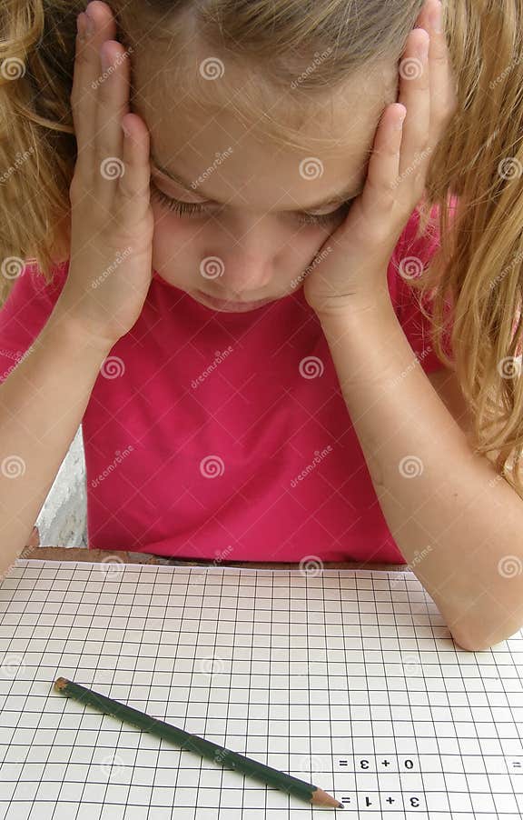 School Girl in Problems with Math Stock Photo - Image of beautiful ...