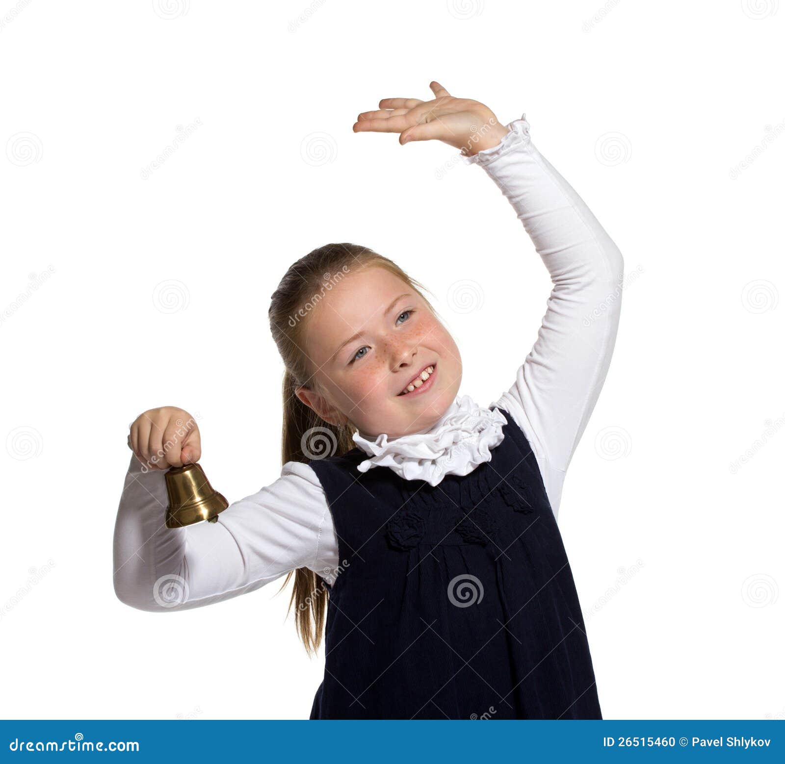 School Girl Ringing a Golden Bell Stock Photo - Image of cute, college ...