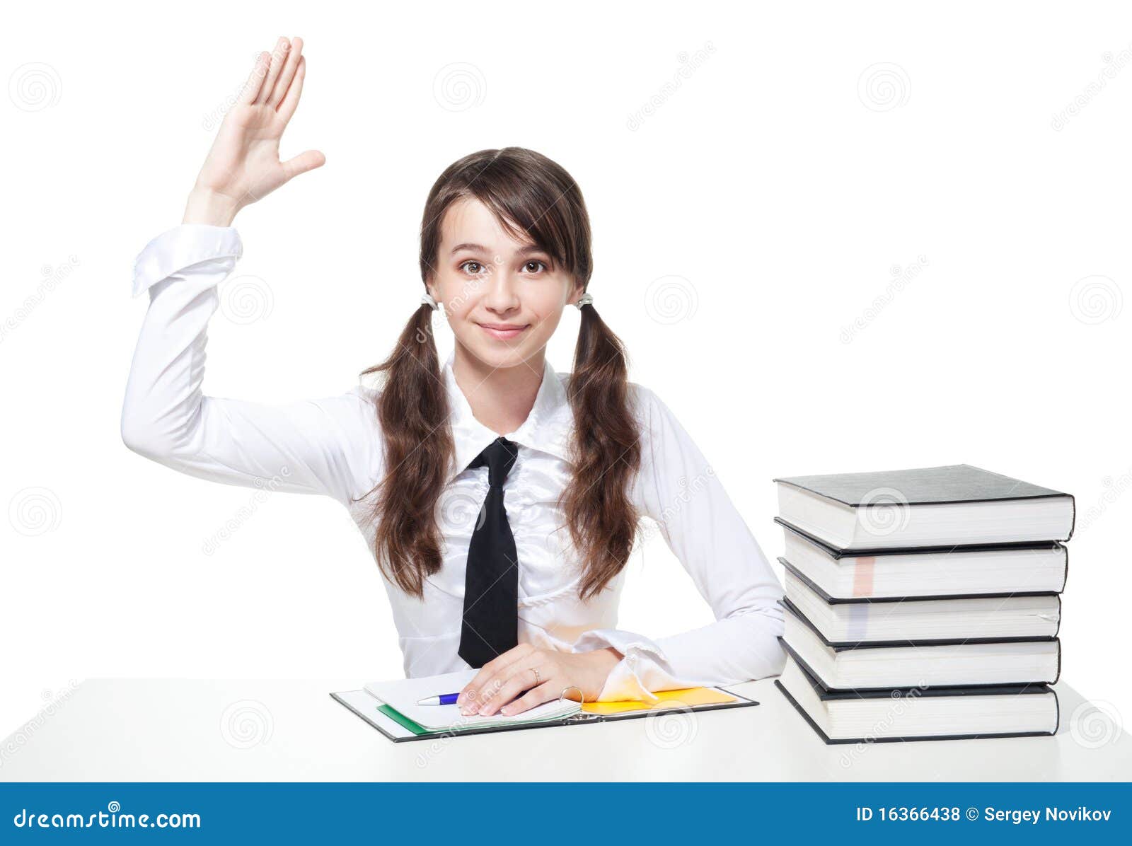 School girl rise a hand stock photo. Image of education - 16366438
