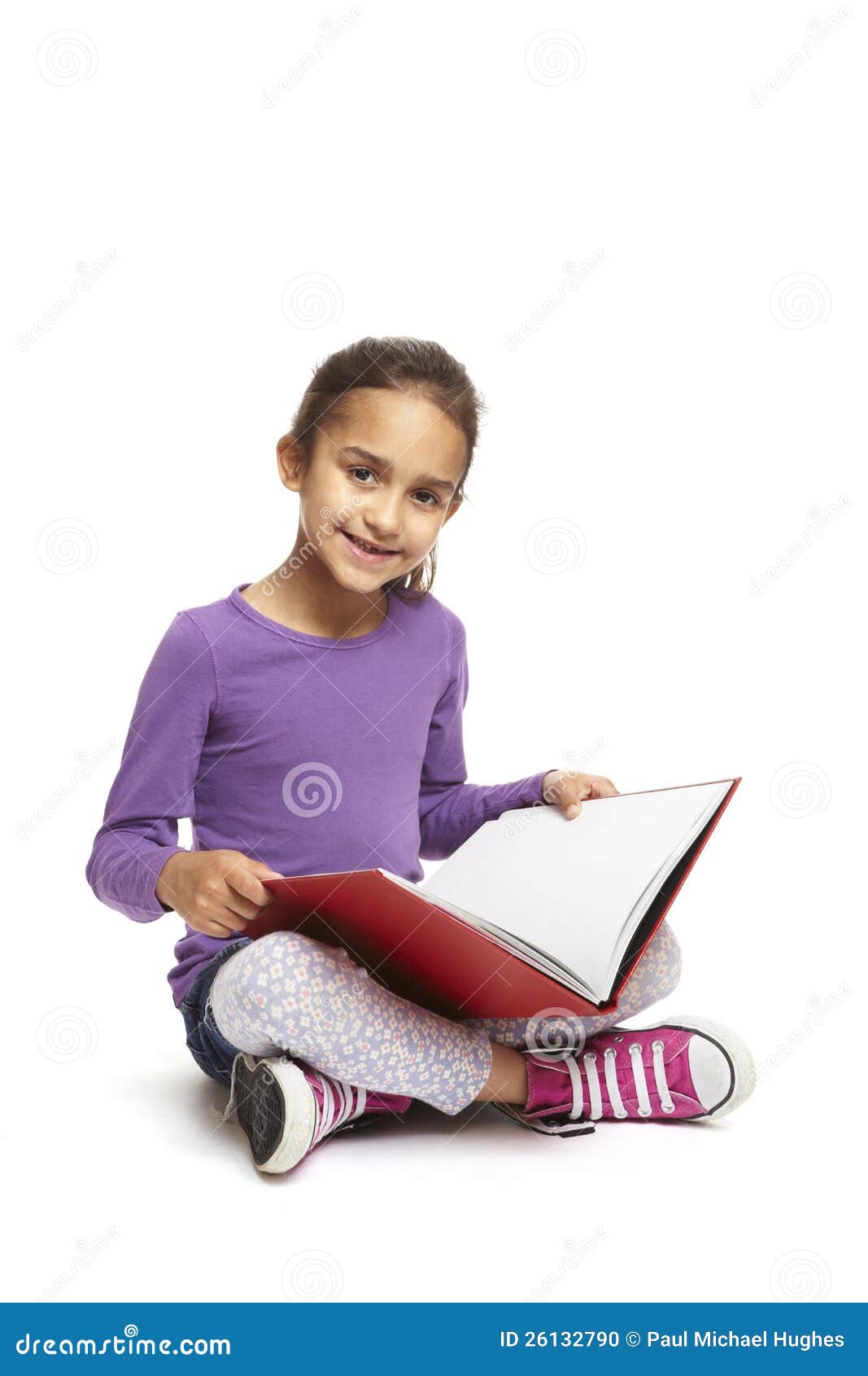 School Girl Sitting Reading Book Stock Photo - Image of smile, smiling ...