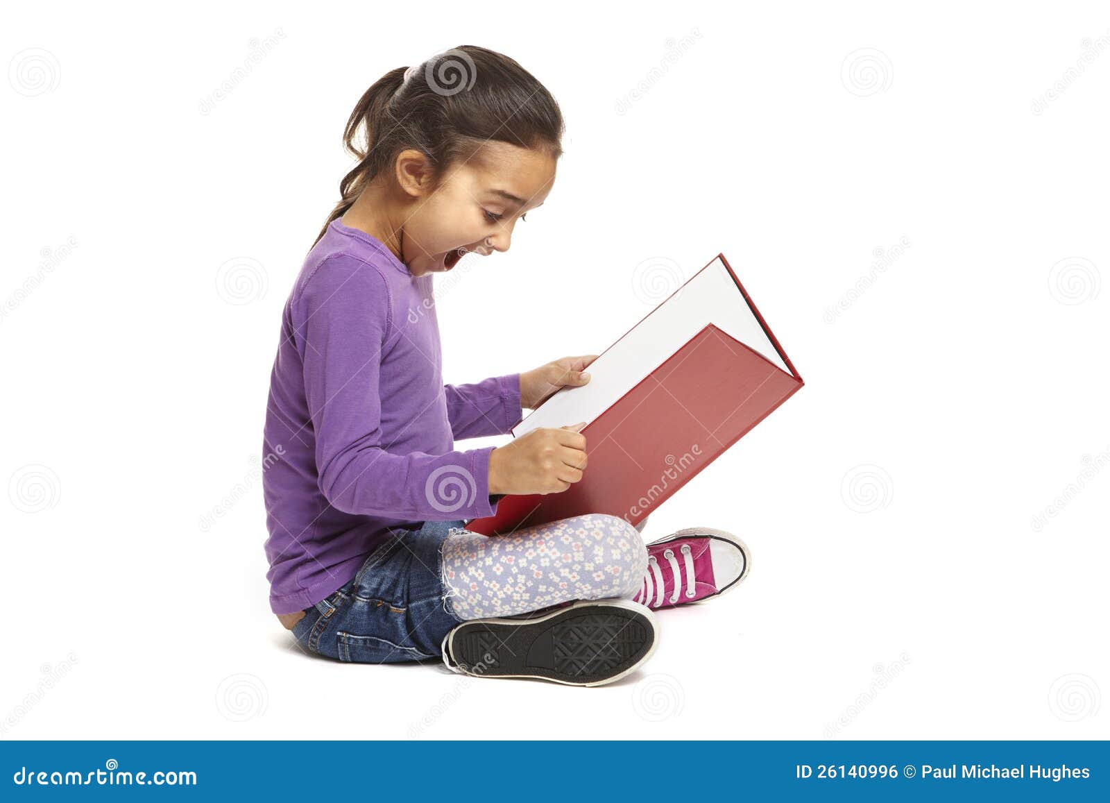 School Girl Sitting Reading Book Stock Photo - Image of awesome, books ...