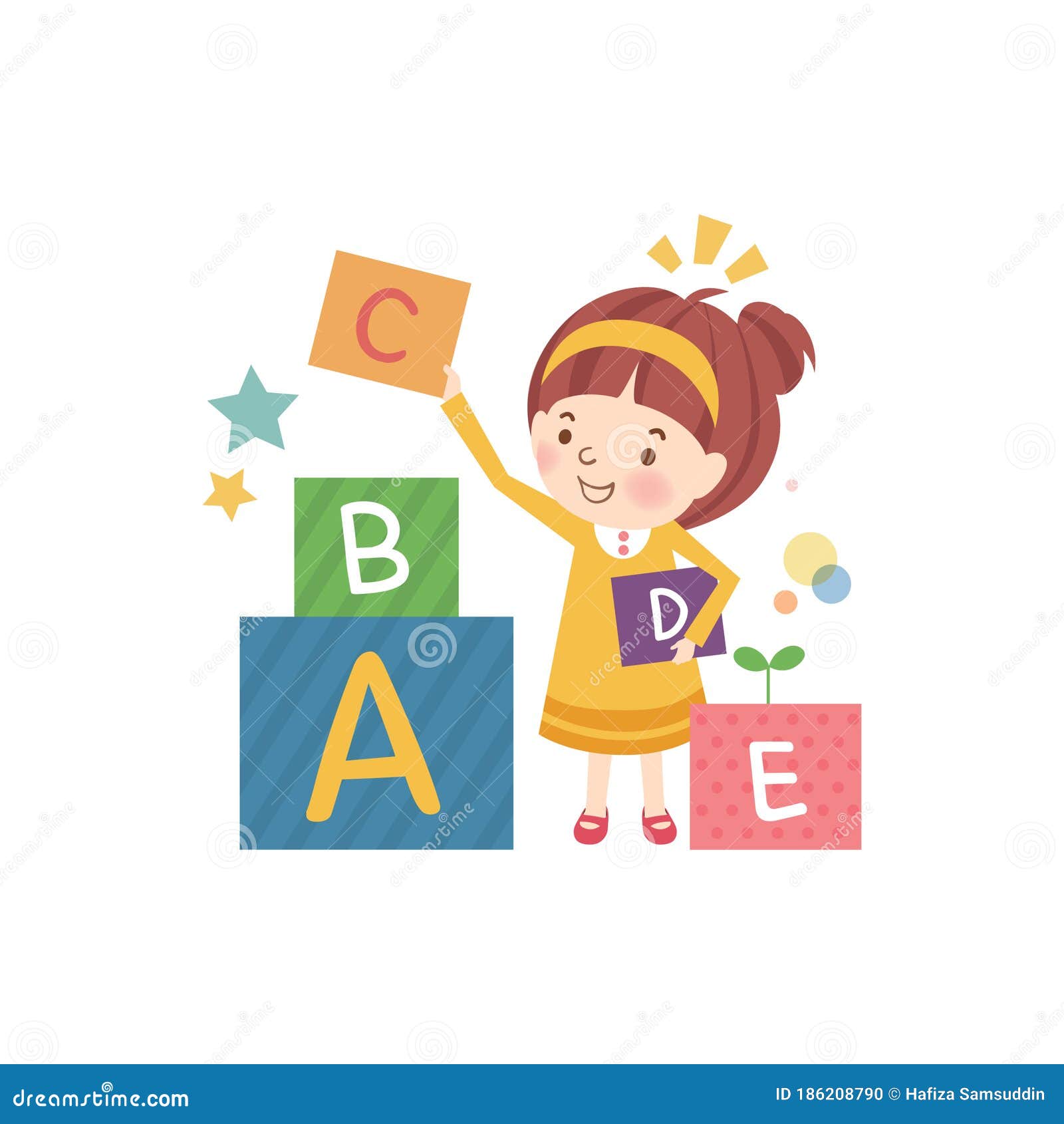 School Girl Stacking Alphabet Cubes. Vector Illustration Decorative ...