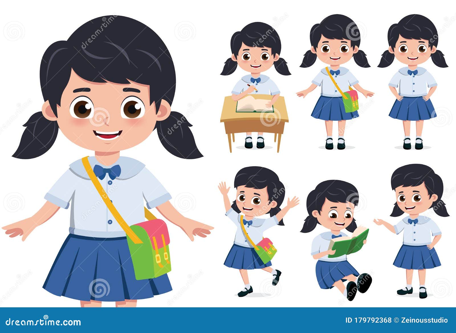 School Girl Student Character Vector Set. Student Girl for Back To ...