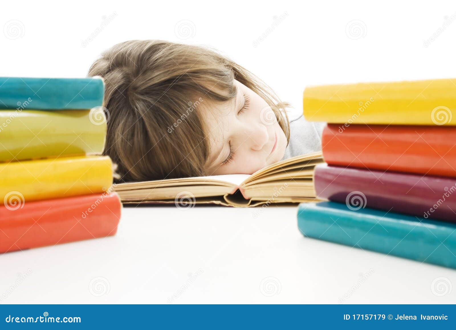 School Girl Studying at the Desk Being Tired. Stock Image - Image of ...