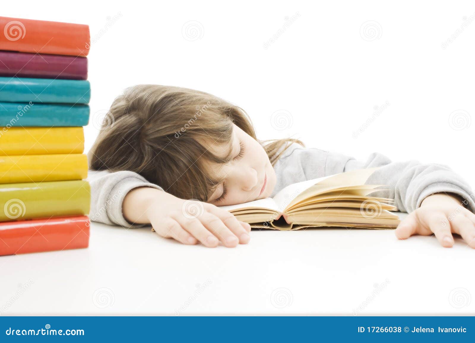 School Girl Studying at the Desk Being Tired. Stock Photo - Image of ...