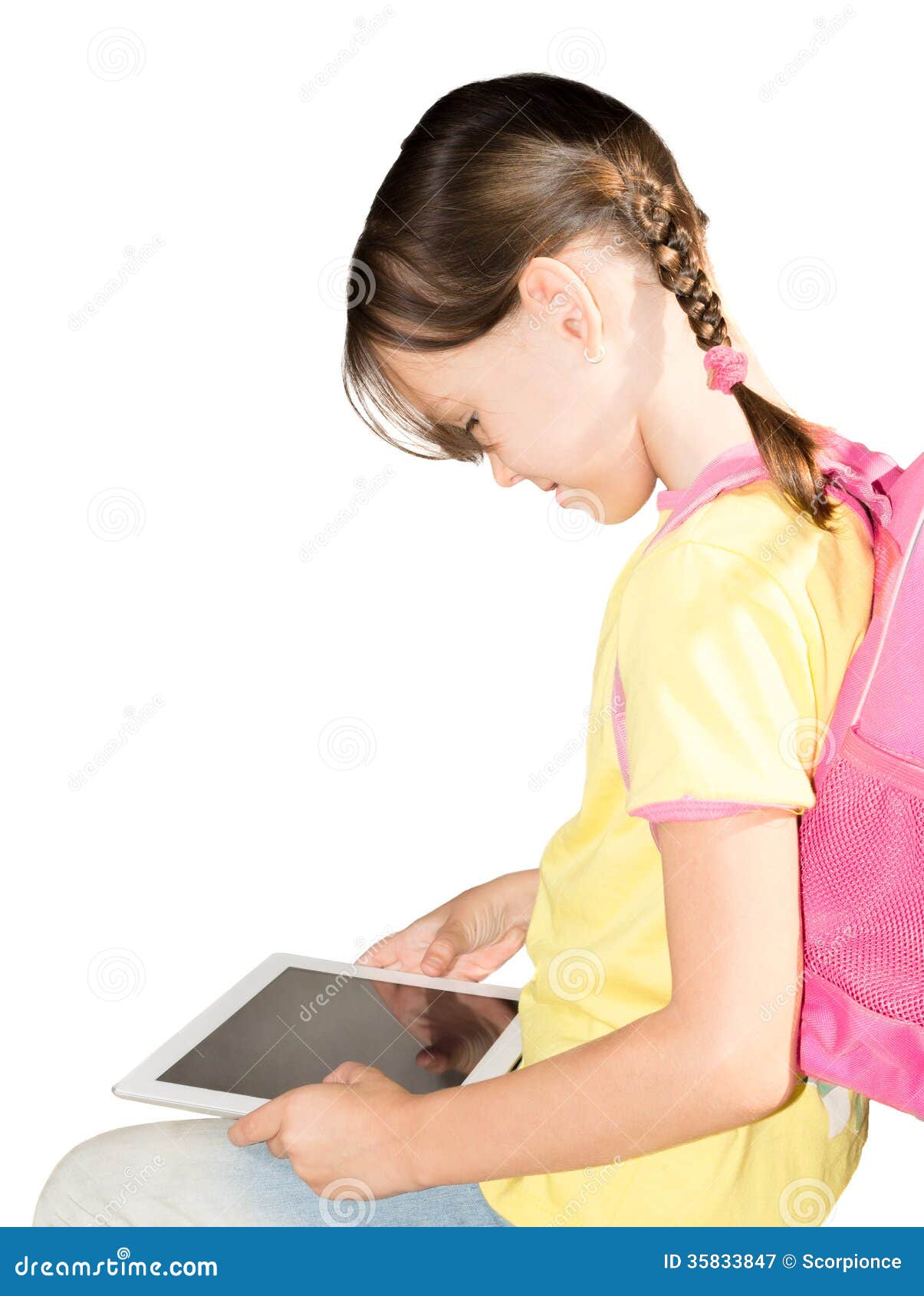 School girl with tablet stock image. Image of schoolbag - 35833847