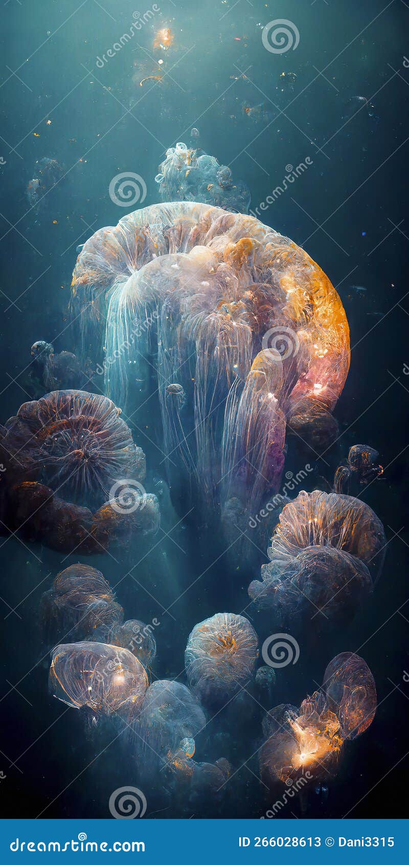 A School Of Jellyfish Moving Gracefully Through The Ocean Currents ...