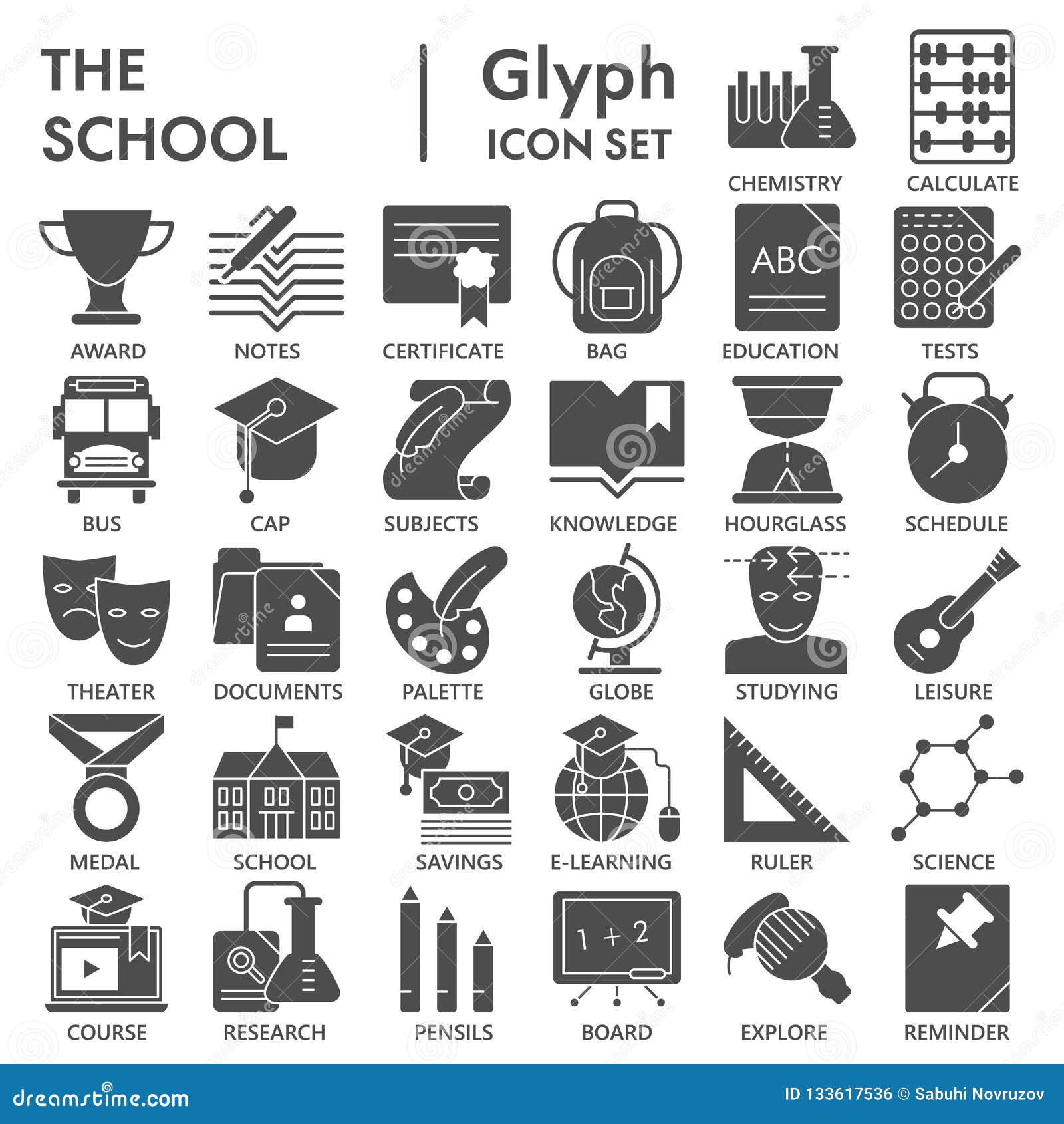 School Glyph SIGNED Icon Set, Education Symbols Collection, Vector ...
