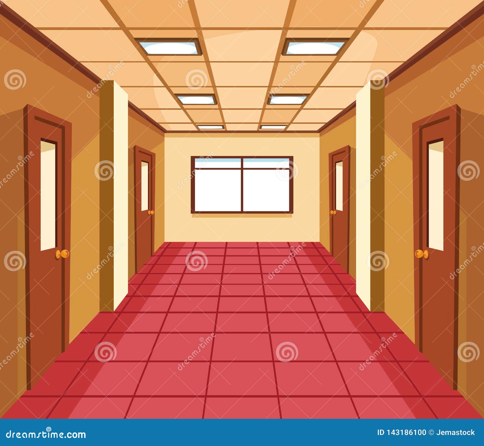 School Hall with Classroom Doors Stock Vector - Illustration of ...