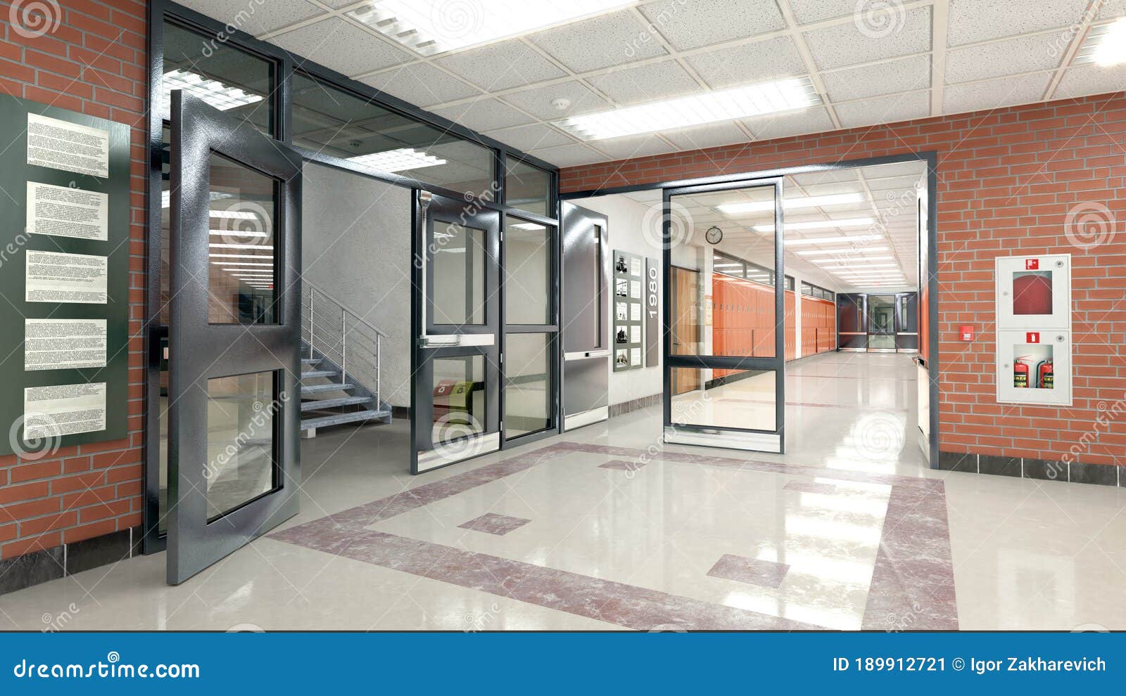 School Hall and Corridor Interior. Stock Illustration - Illustration of ...
