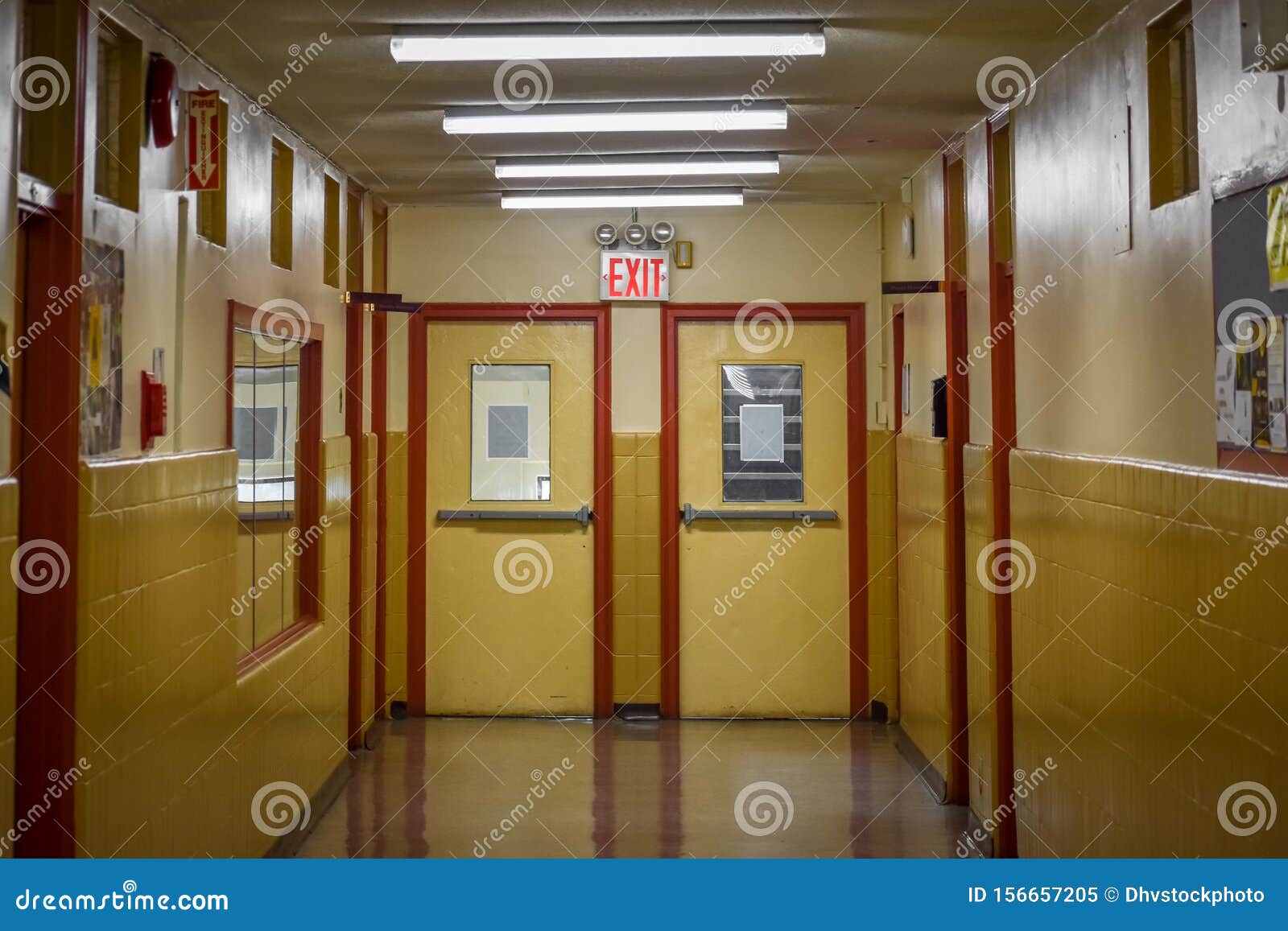 School Hall with Exit Setting. Harlem, NYC Stock Image - Image of ...