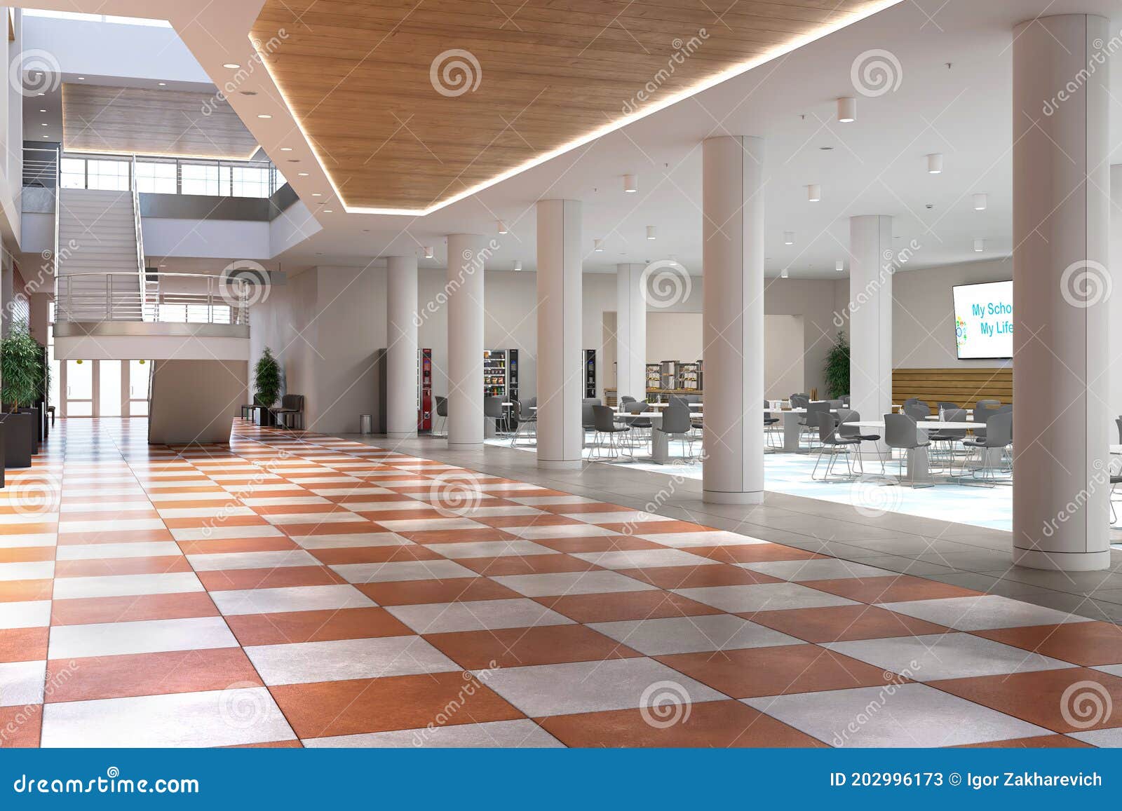 School hall interior stock illustration. Illustration of public - 202996173