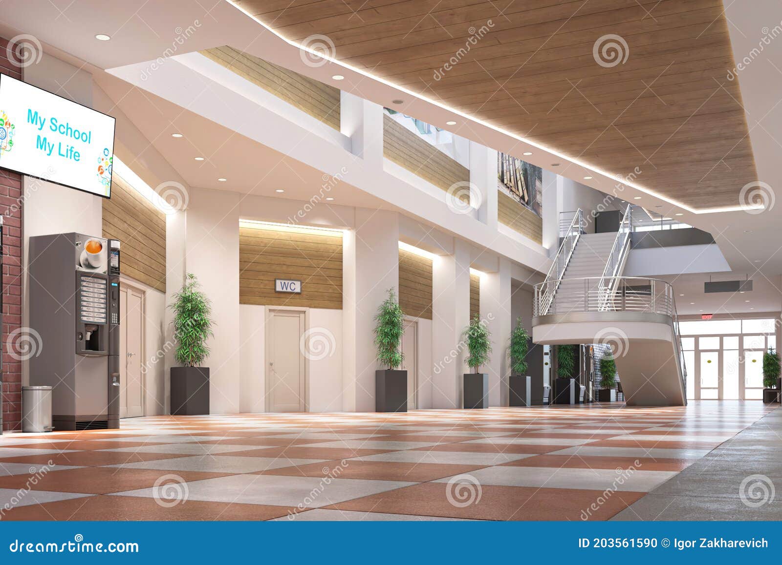 School hall interior stock illustration. Illustration of perspective ...