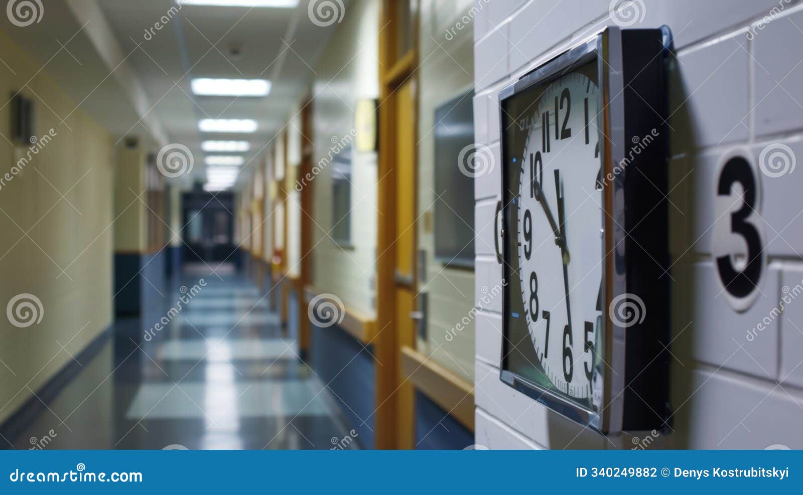 School Hallway with Digital Clock during Exam Time - Focus on Time and ...