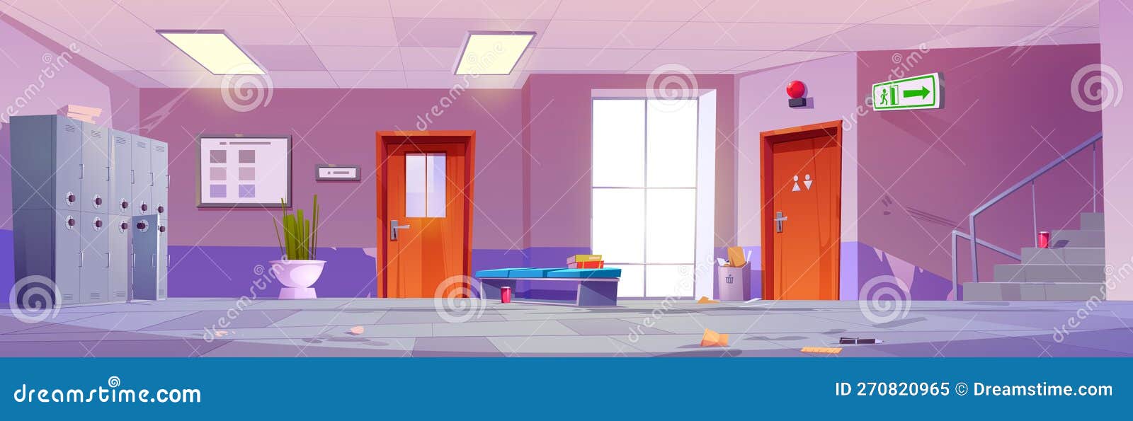 School Hallway Interior with Classroom Doors Stock Image - Image of ...