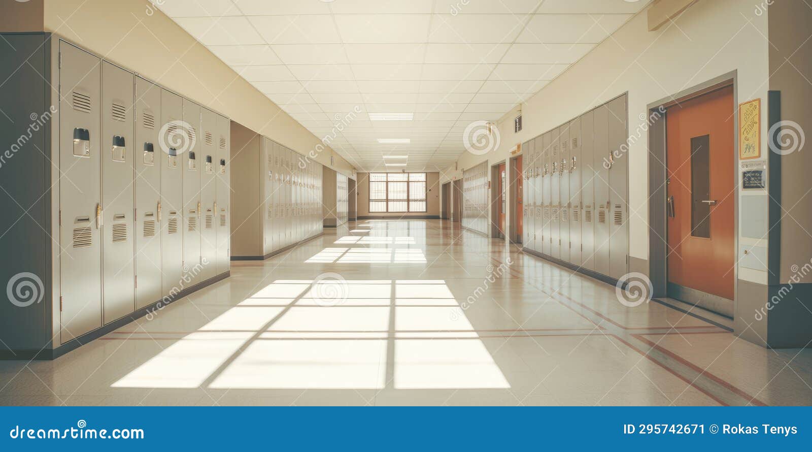 School Hallway with Lockers Stock Image - Image of wall, room: 295742671