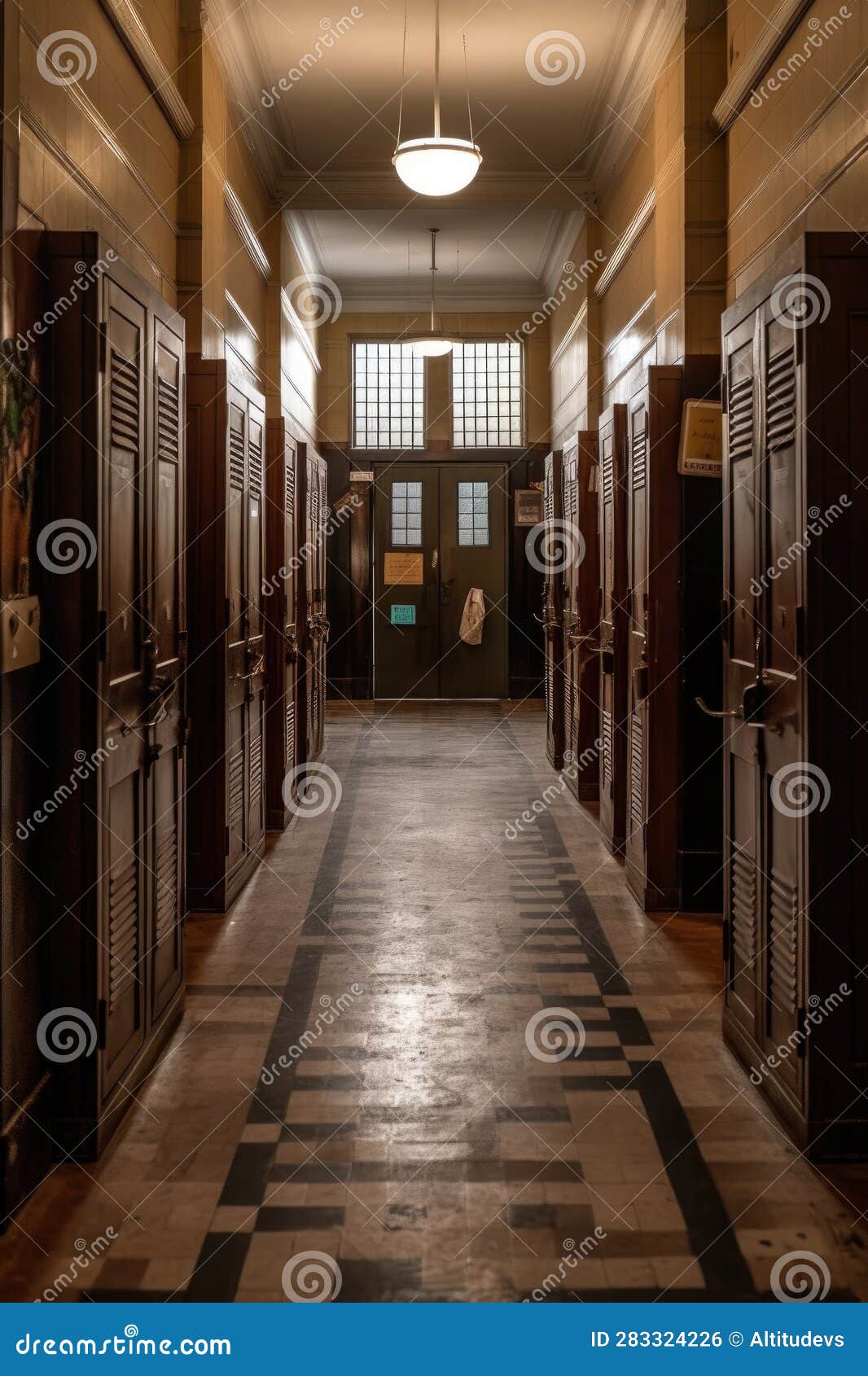 School Hallway with Lockers and Open Doors Stock Illustration ...