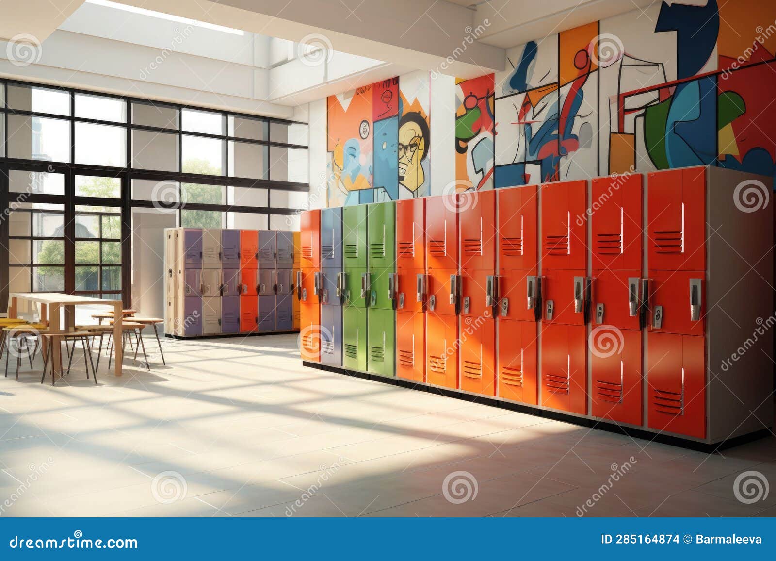 School Hallway with Modern Lockers. Concept of Studying and Getting ...