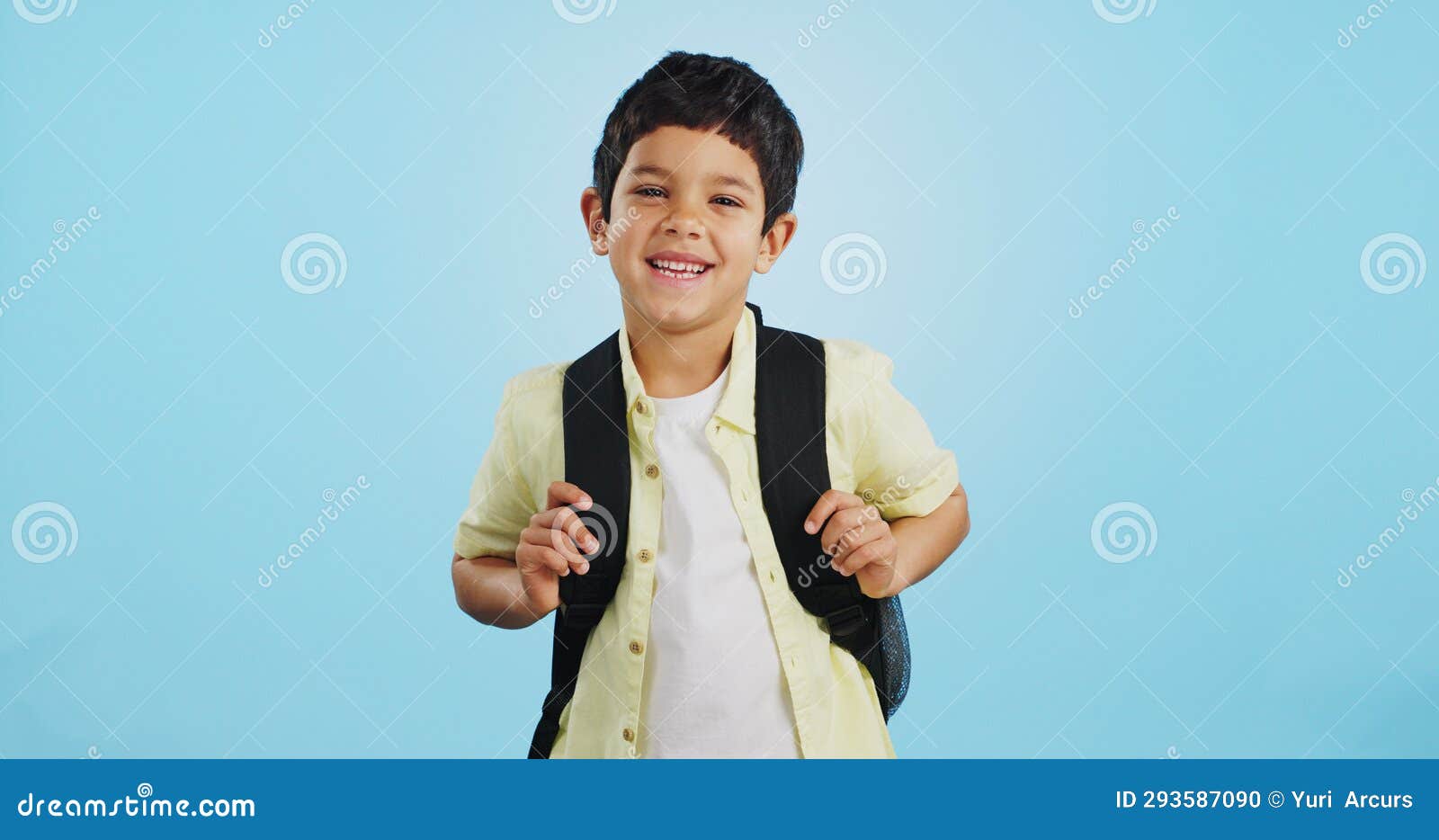 School, Happy or Face of Child in Studio on Blue Background Ready for ...
