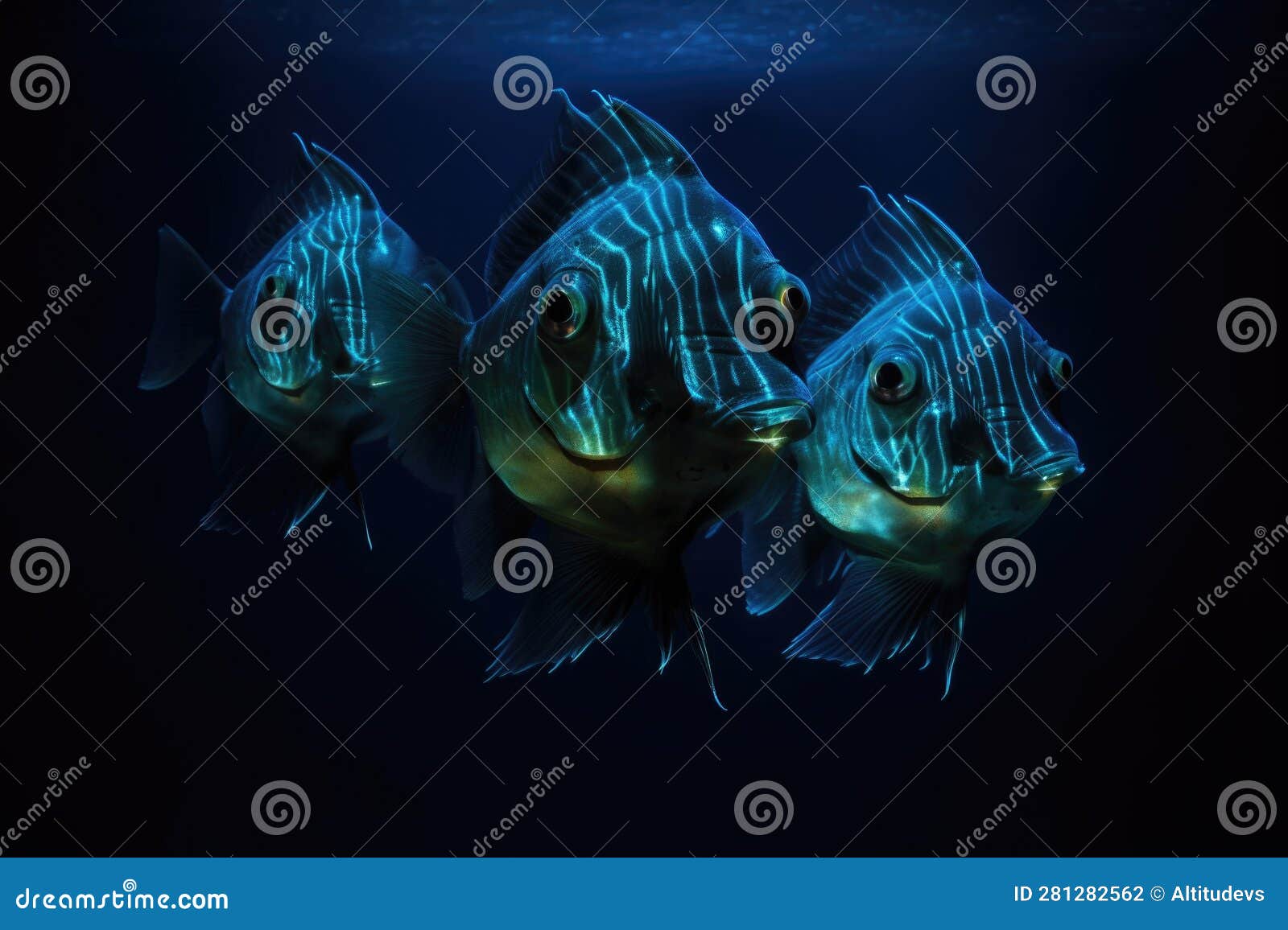 A School of Hatchetfish Reflecting Light in the Darkness Stock ...