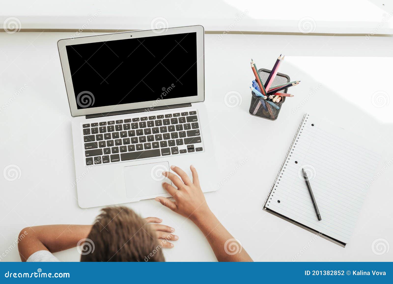 School at Home through Online Homeschooling. the Child is Sitting at ...