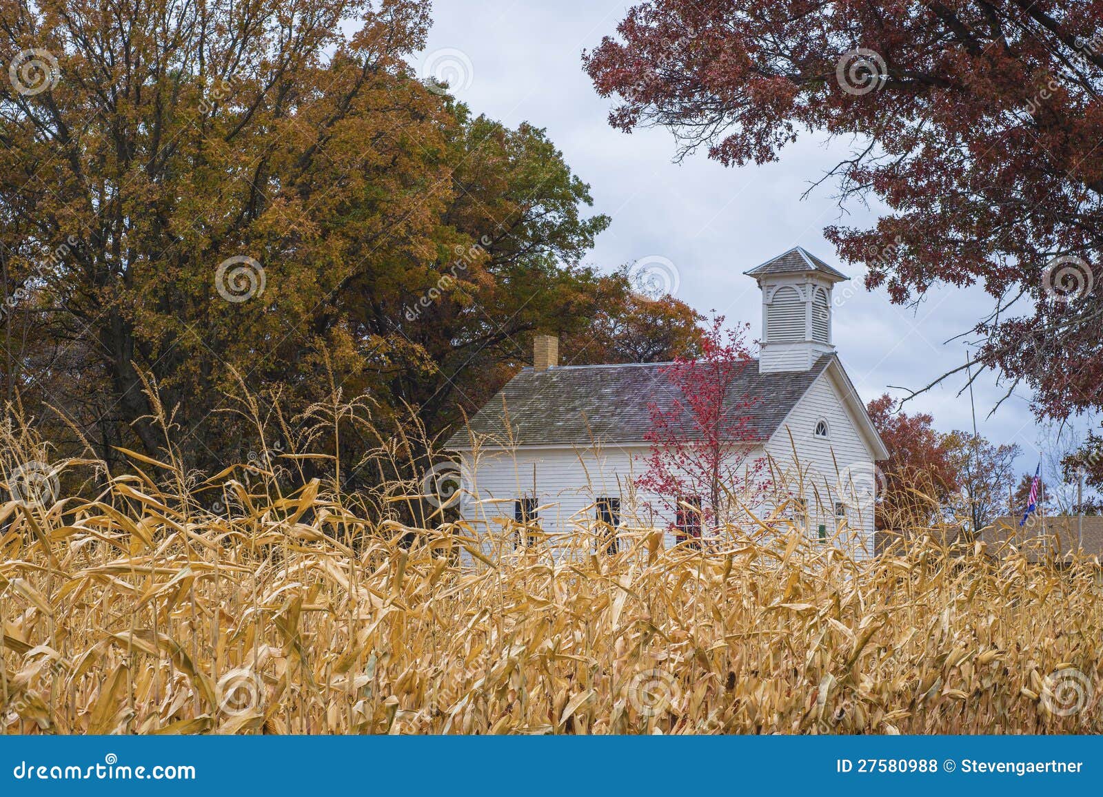 School House, Autumn Corn Field Stock Photo - Image of autumn, town ...