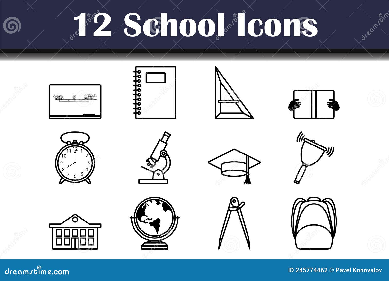 School Icon Set stock vector. Illustration of pencil - 245774462