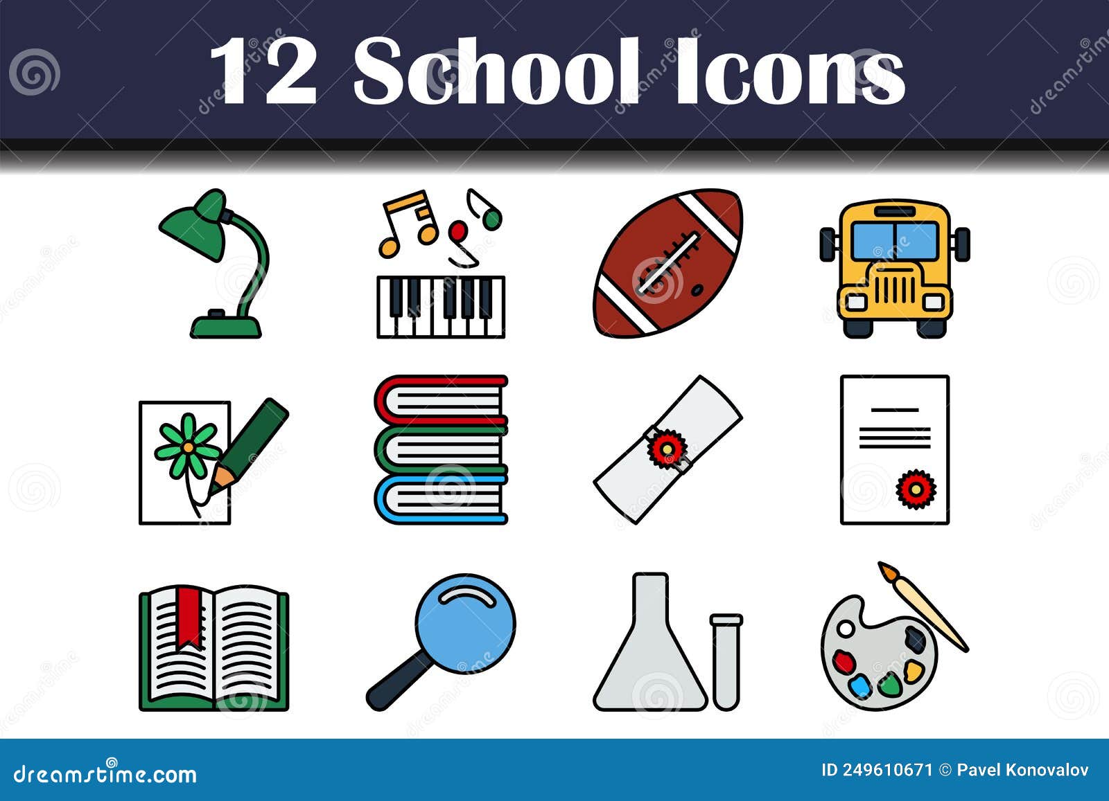 School Icon Set stock vector. Illustration of learning - 249610671