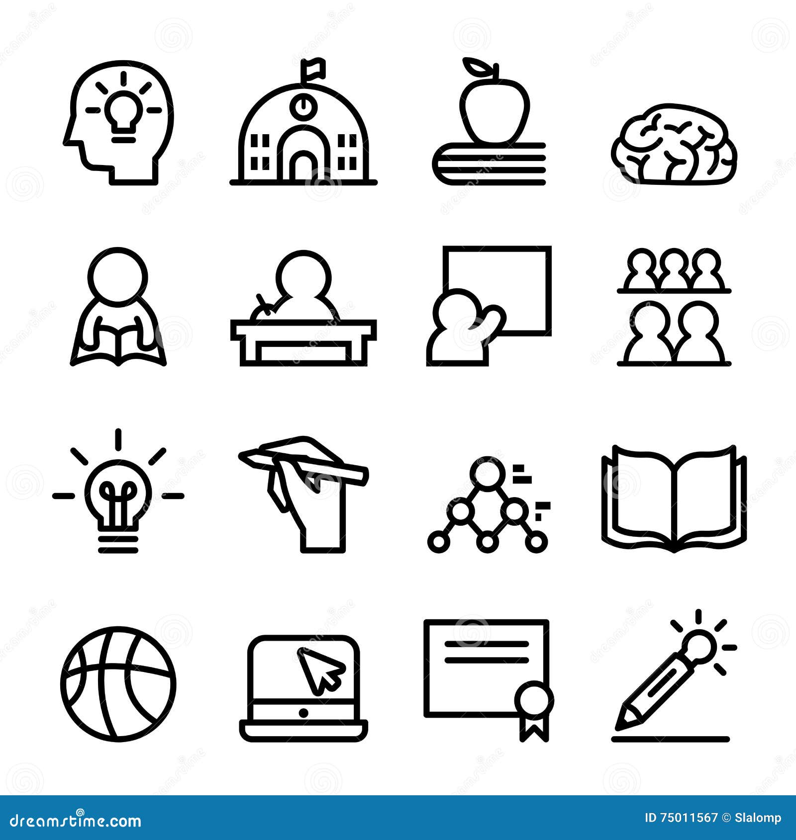School Icon Set in Thin Line Vector Illustration Stock Vector ...
