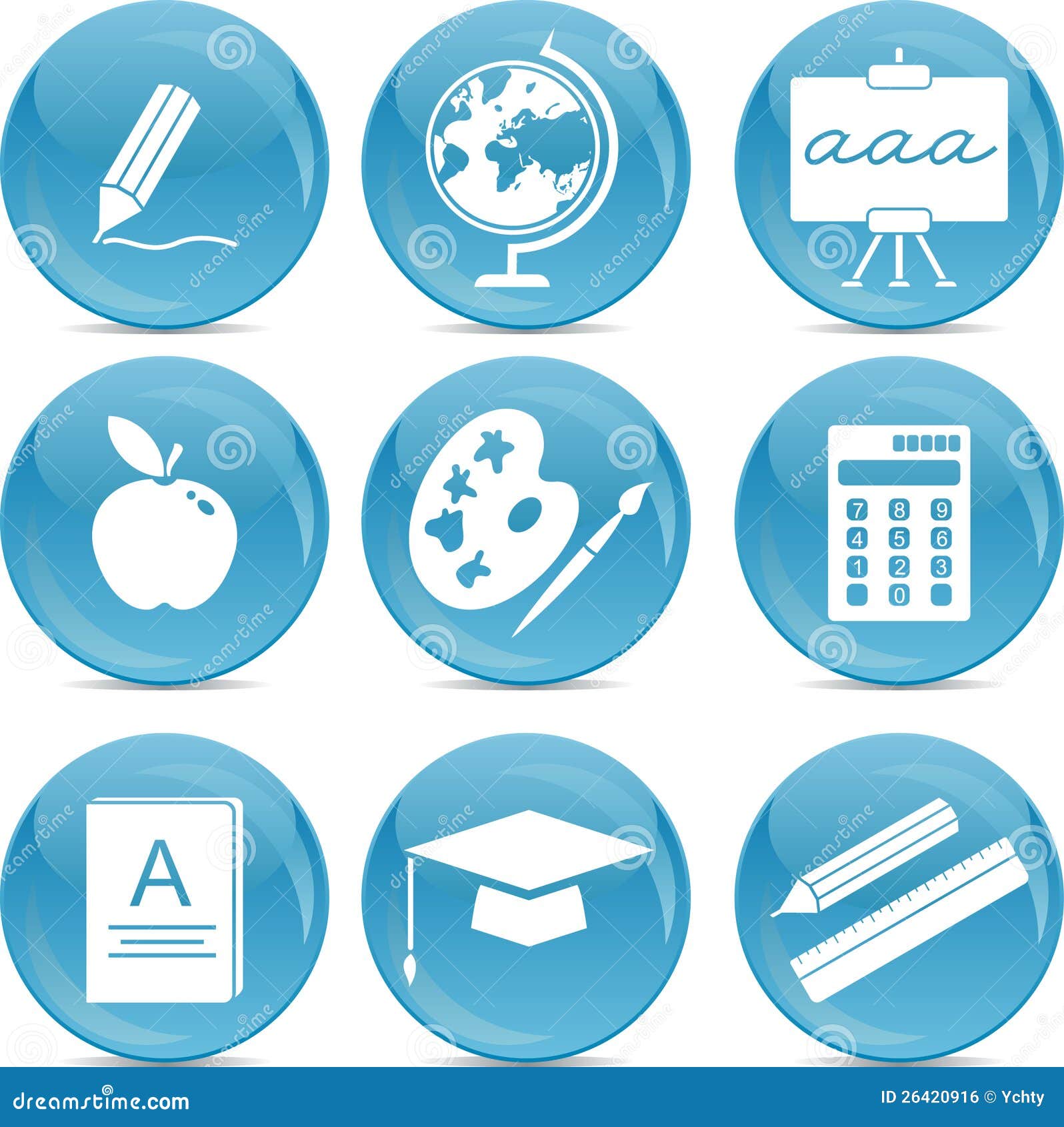 School icons on blue balls stock vector. Illustration of book - 26420916