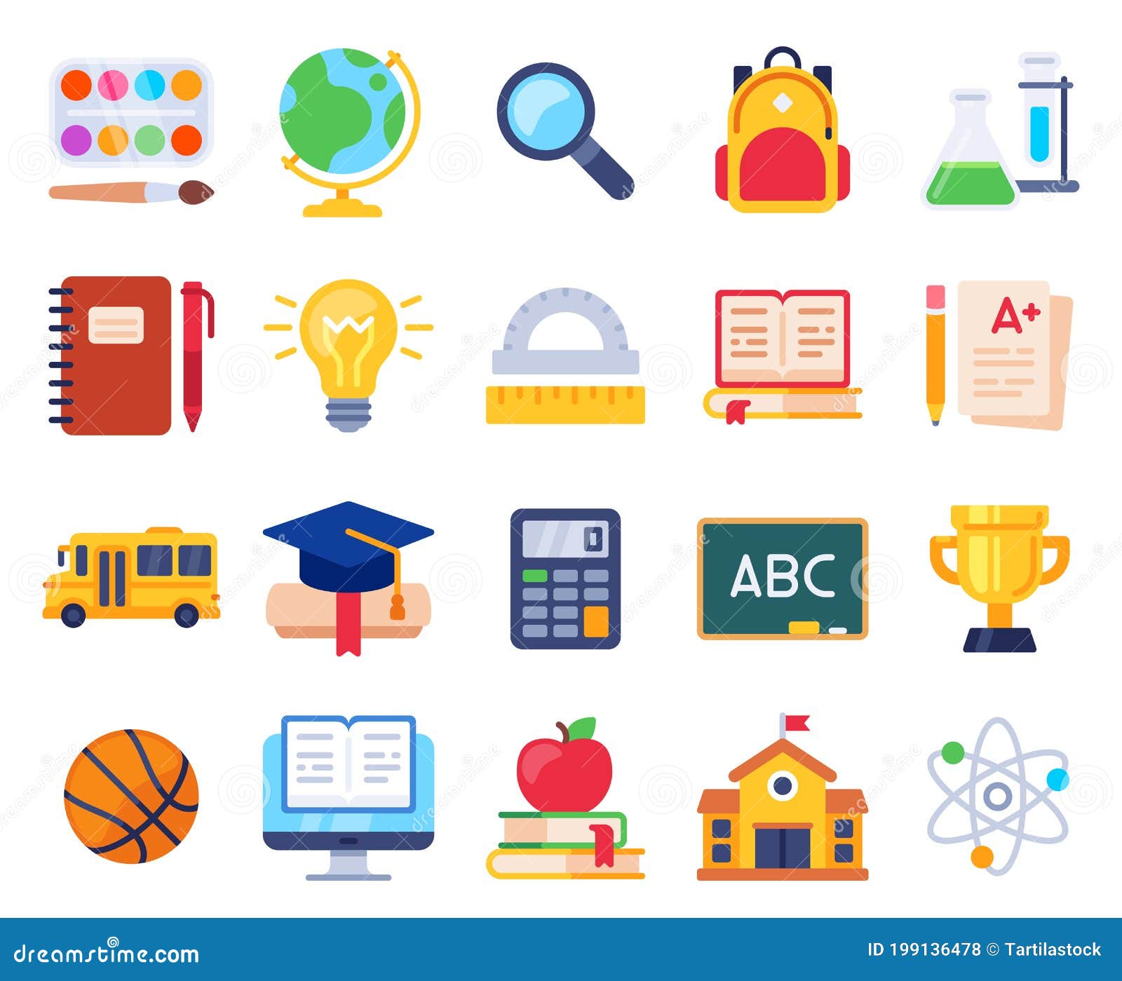 School Icons. Education Process Students Elementary Study, Pupil, Note ...