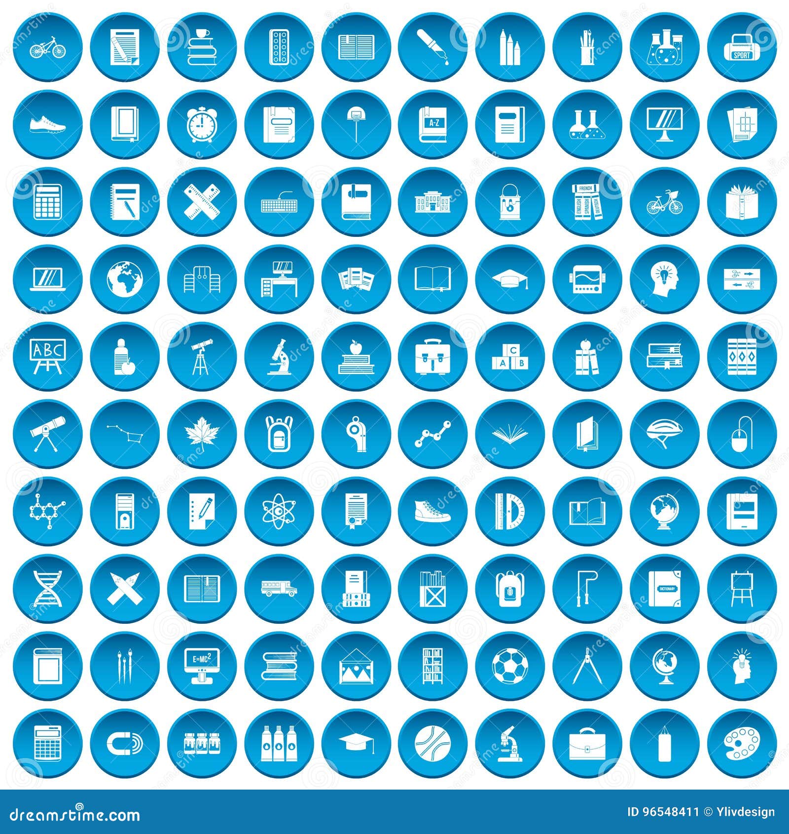 100 school icons set blue stock vector. Illustration of basketball ...