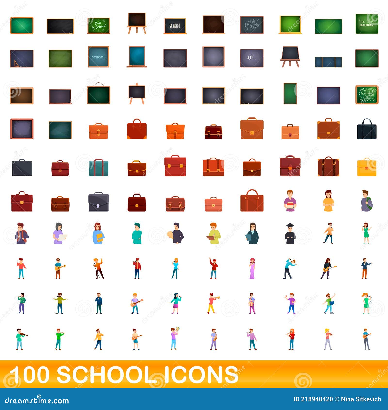 100 School Icons Set, Cartoon Style Stock Vector - Illustration of ...