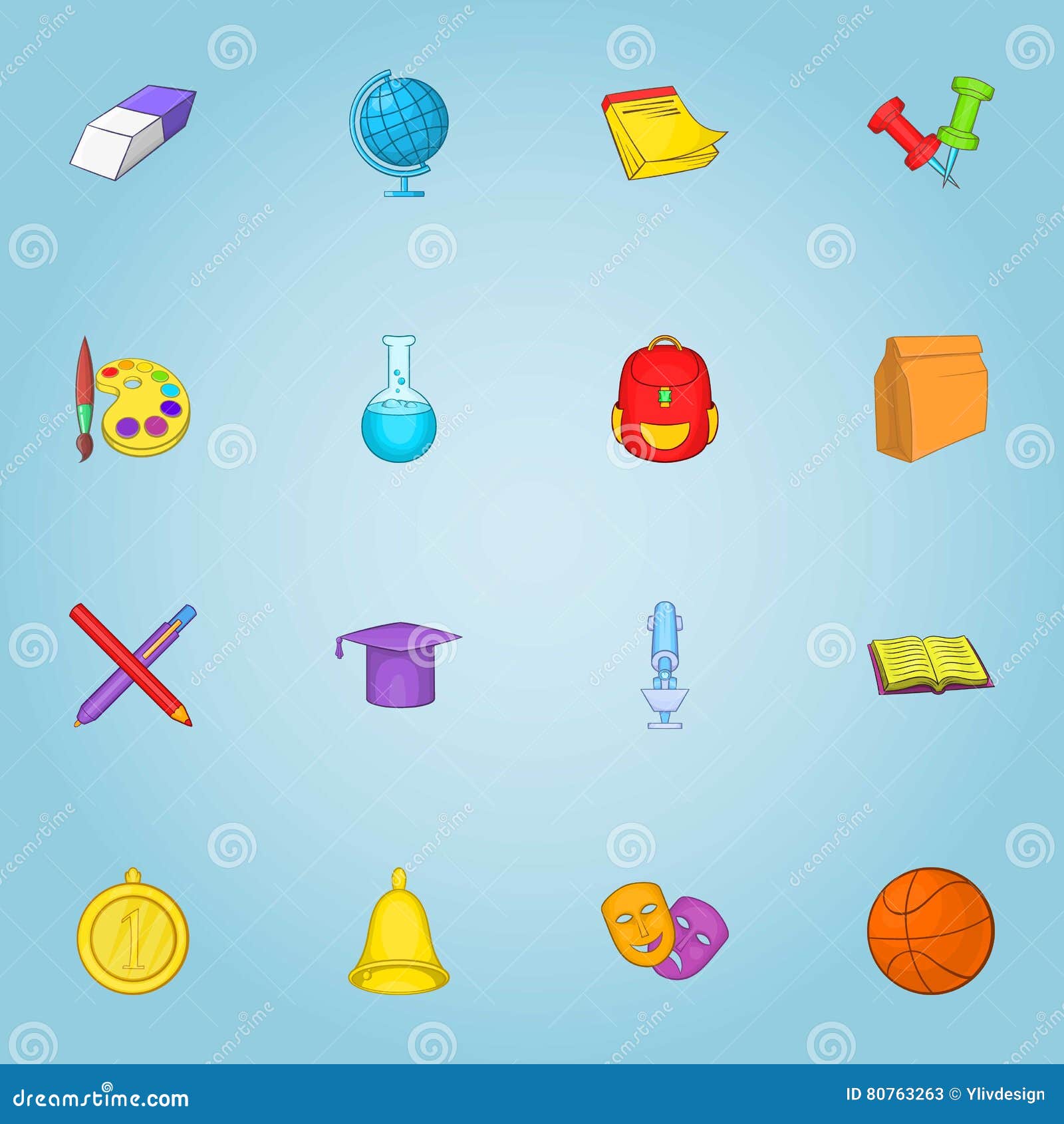 School Icons Set, Cartoon Style Stock Vector - Illustration of academic ...