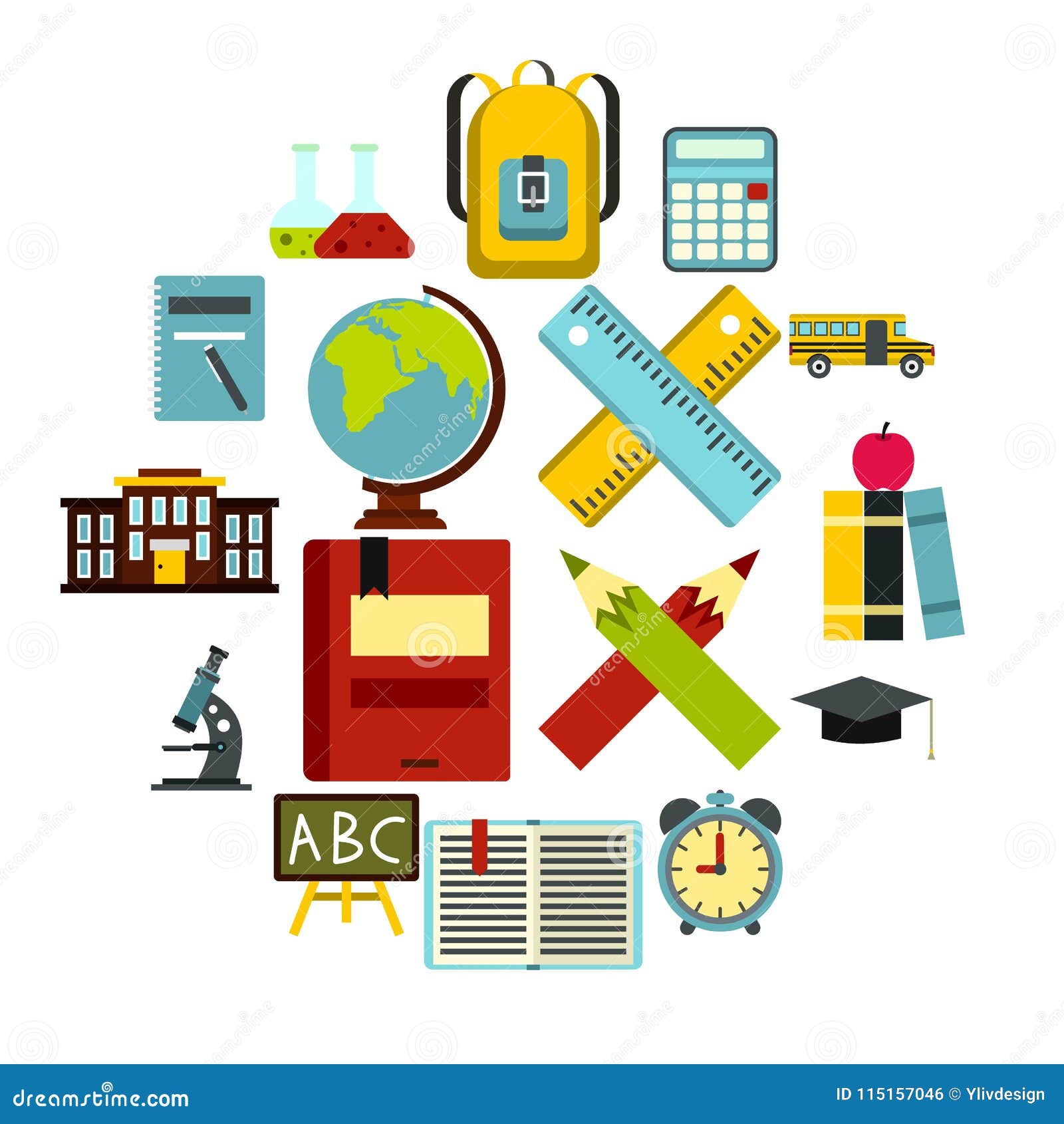 School Icons Set, Flat Ctyle Stock Vector - Illustration of flat ...