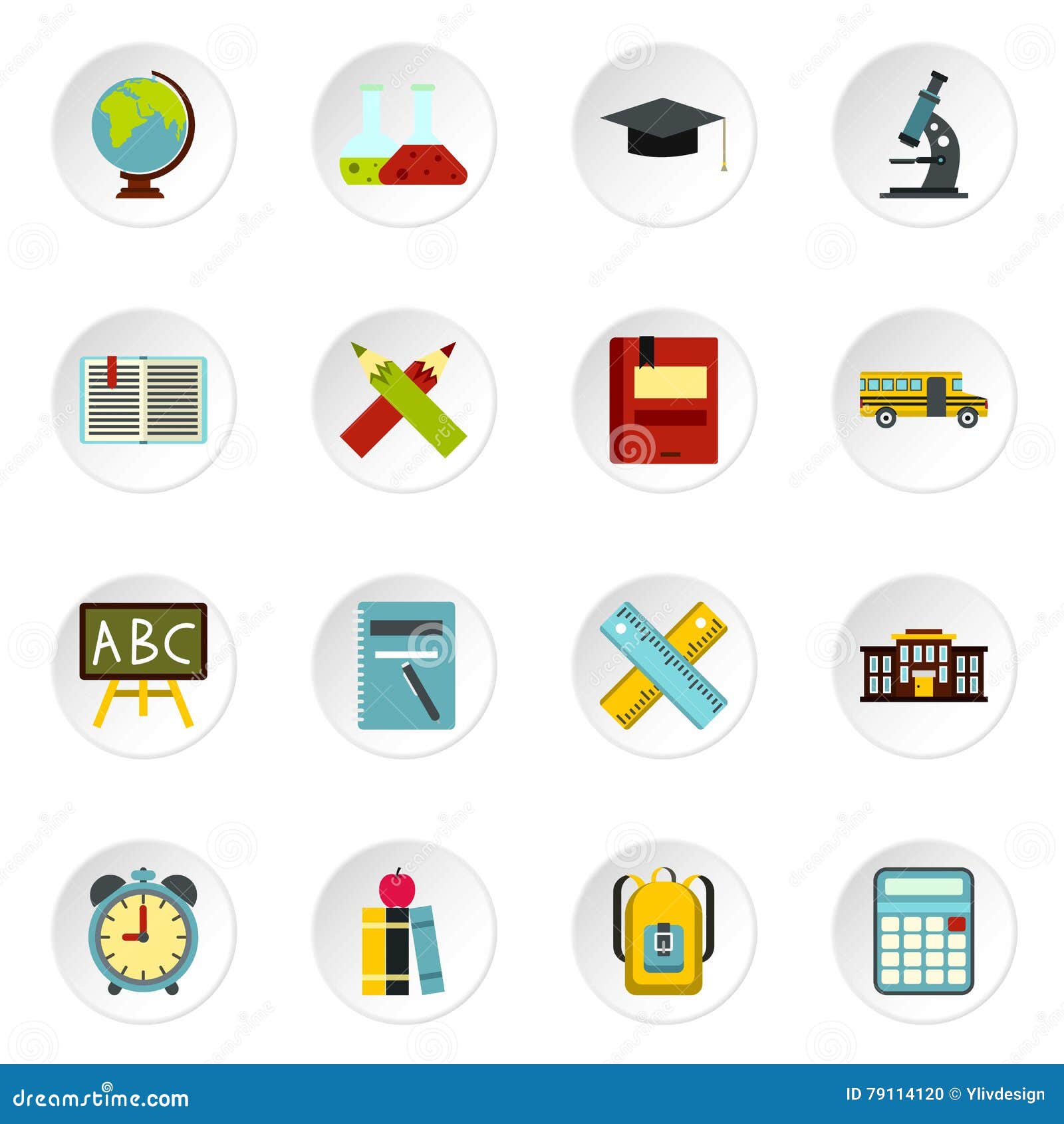 School Icons Set, Flat Style Stock Vector - Illustration of college ...