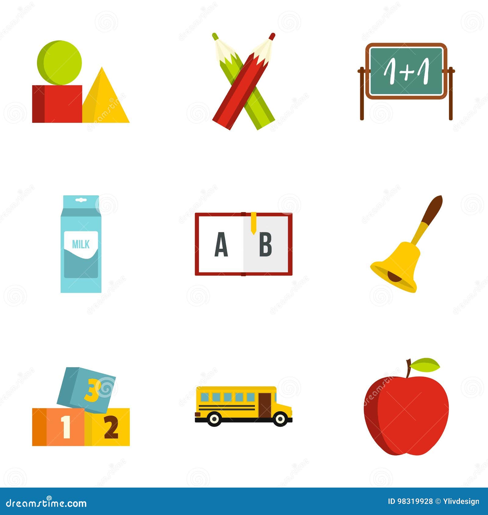 School Icons Set, Flat Style Stock Vector - Illustration of paper ...